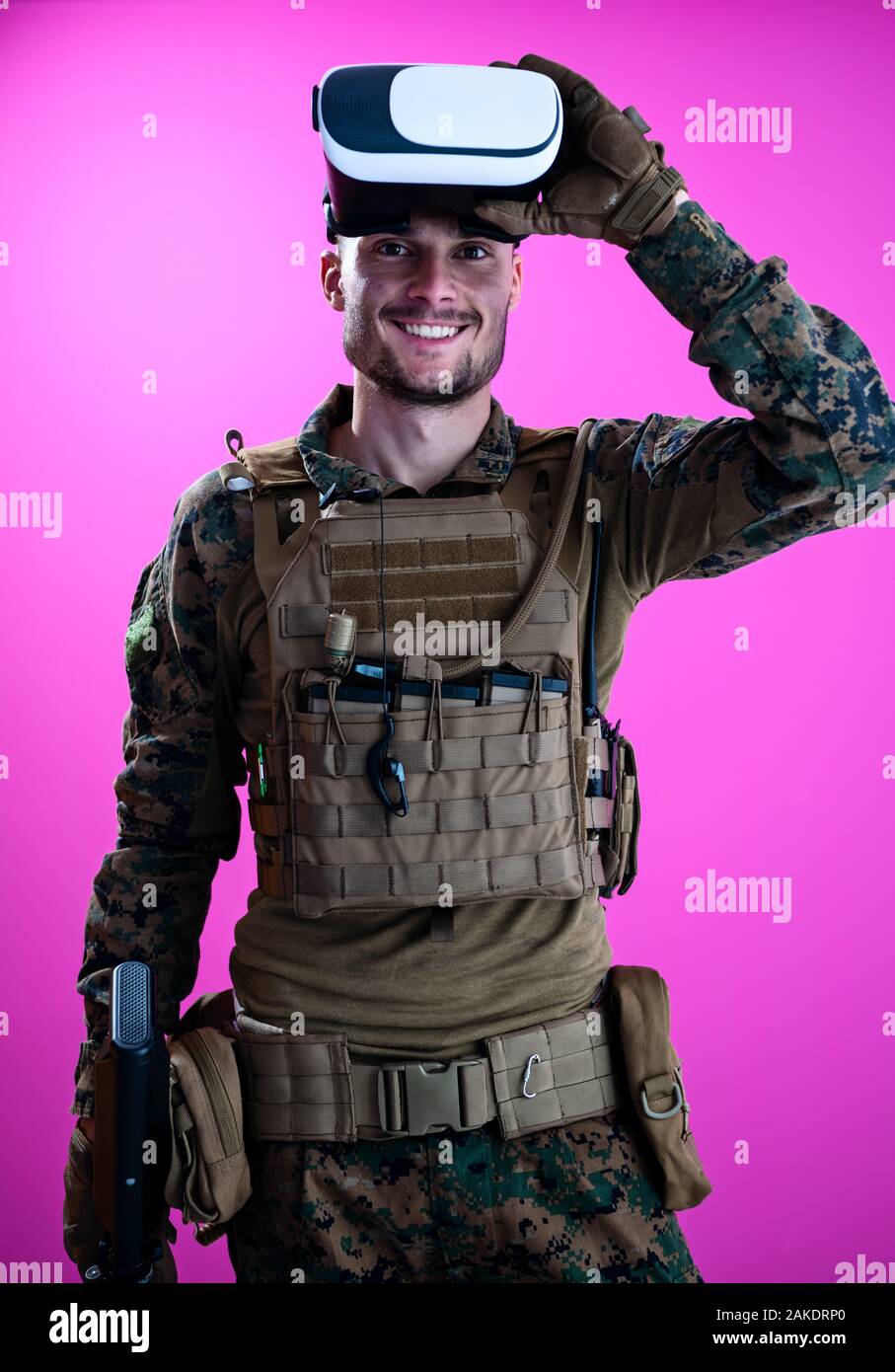 modern warfare futuristic soldier in battle using vr virtual reality ...