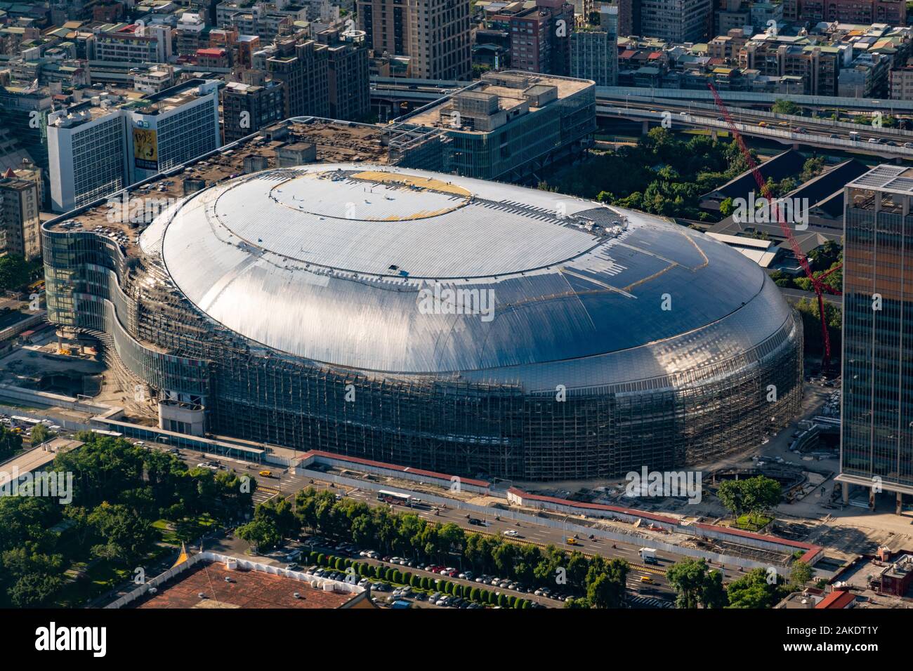 Aerial view of the Taipei Dome, a multi-purpose stadium under ...