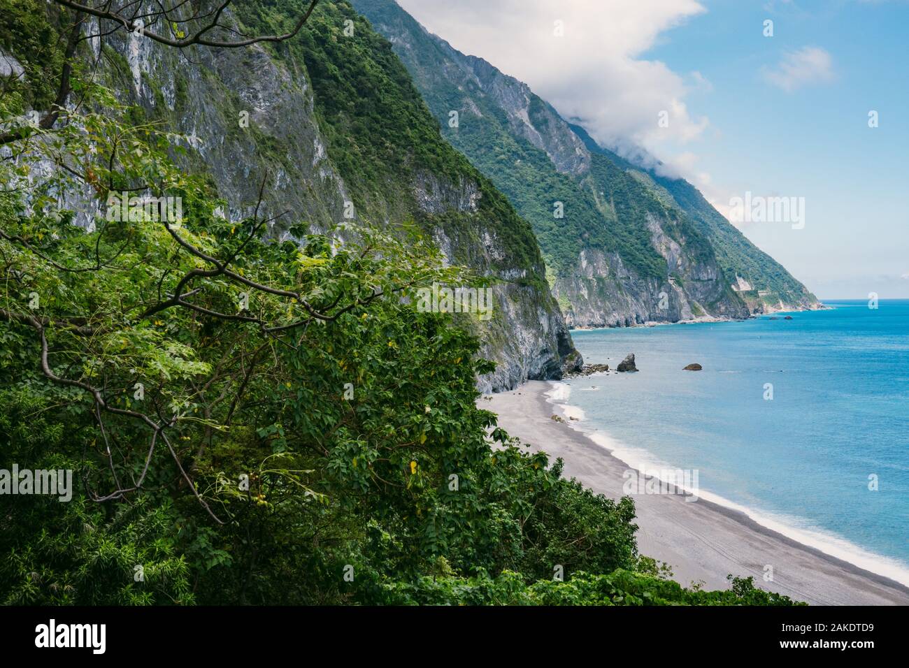 The steep coastal face of Qingshui Cliff, seen from the coastal road ...