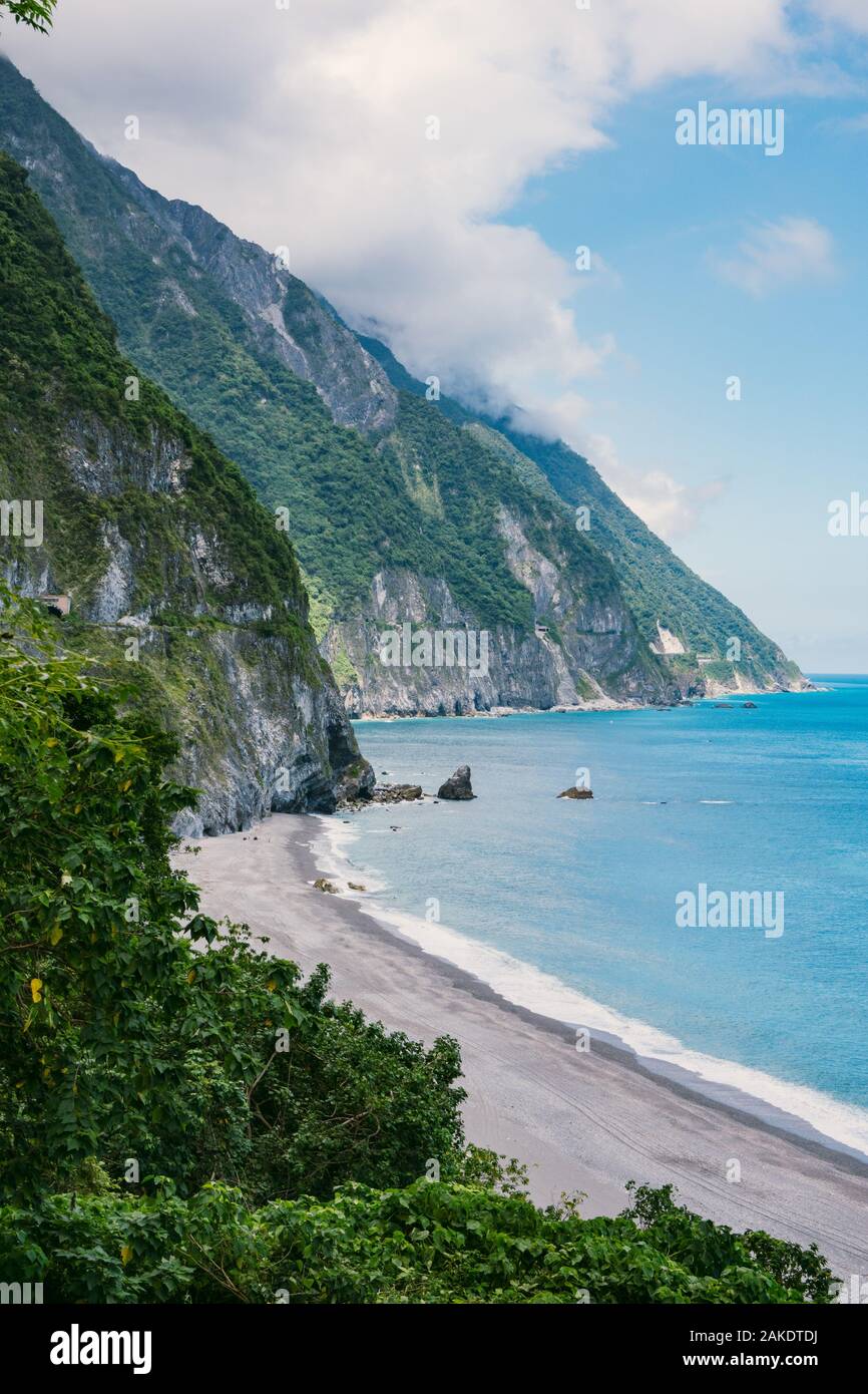 The steep coastal face of Qingshui Cliff, seen from the coastal road ...