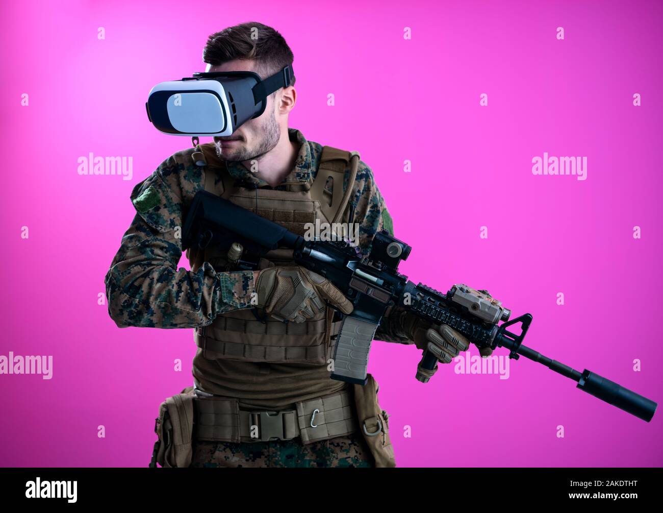 modern warfare futuristic soldier in battle using vr virtual reality ...