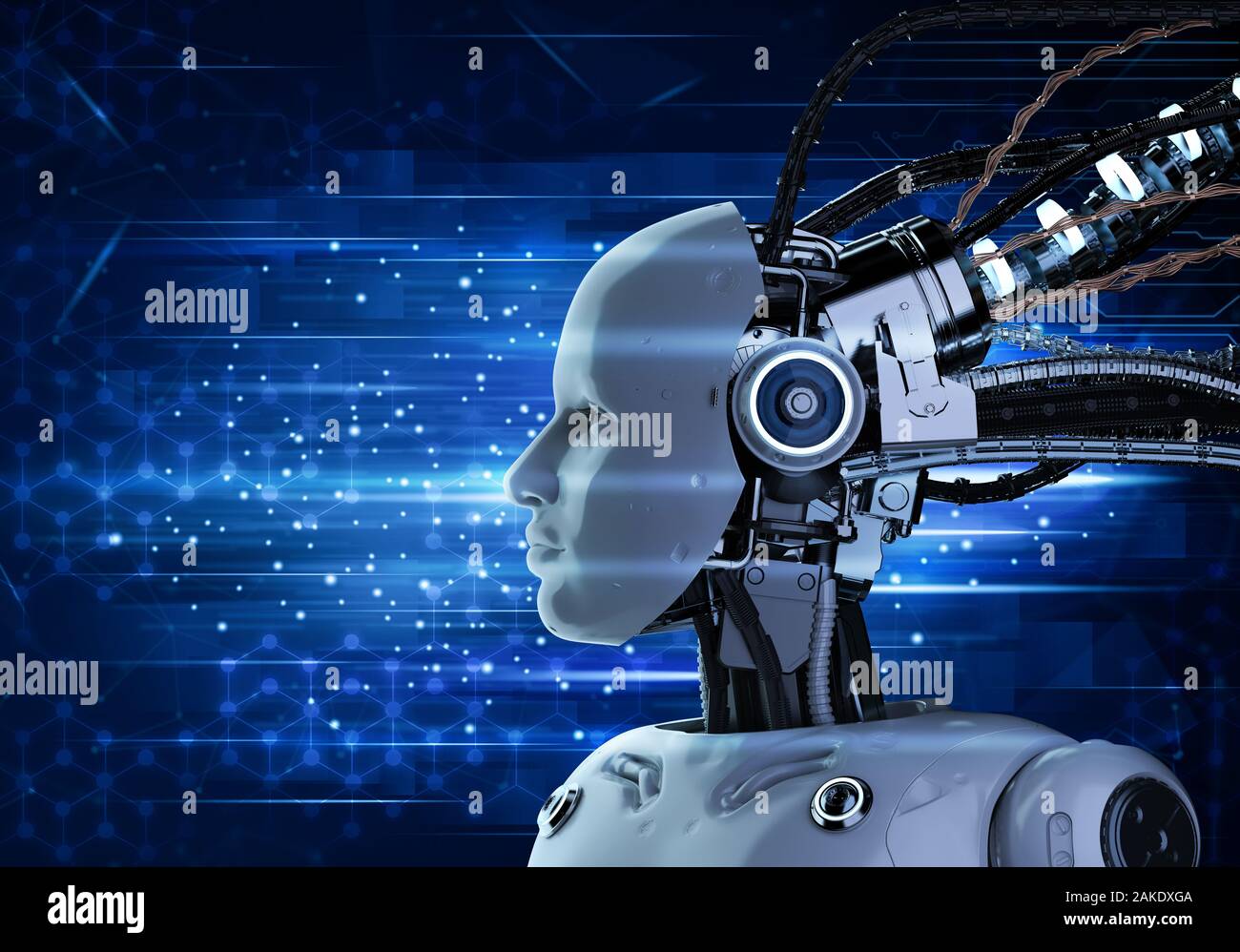 3d rendering female cyborg or robot with science fiction character ...