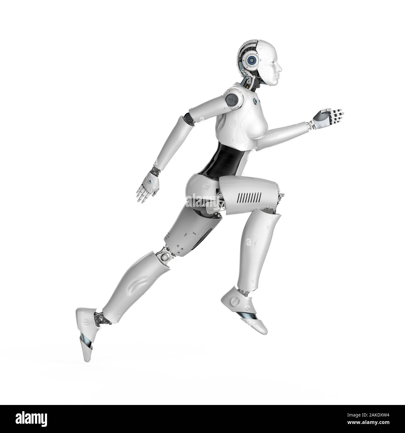 3d rendering female cyborg or robot run or jump isolated on white Stock ...