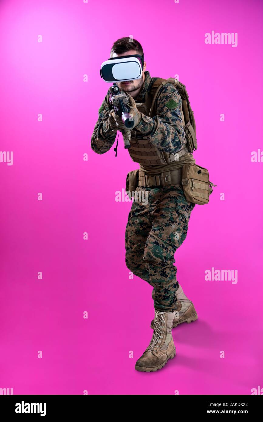 modern warfare futuristic soldier in battle using vr virtual reality ...