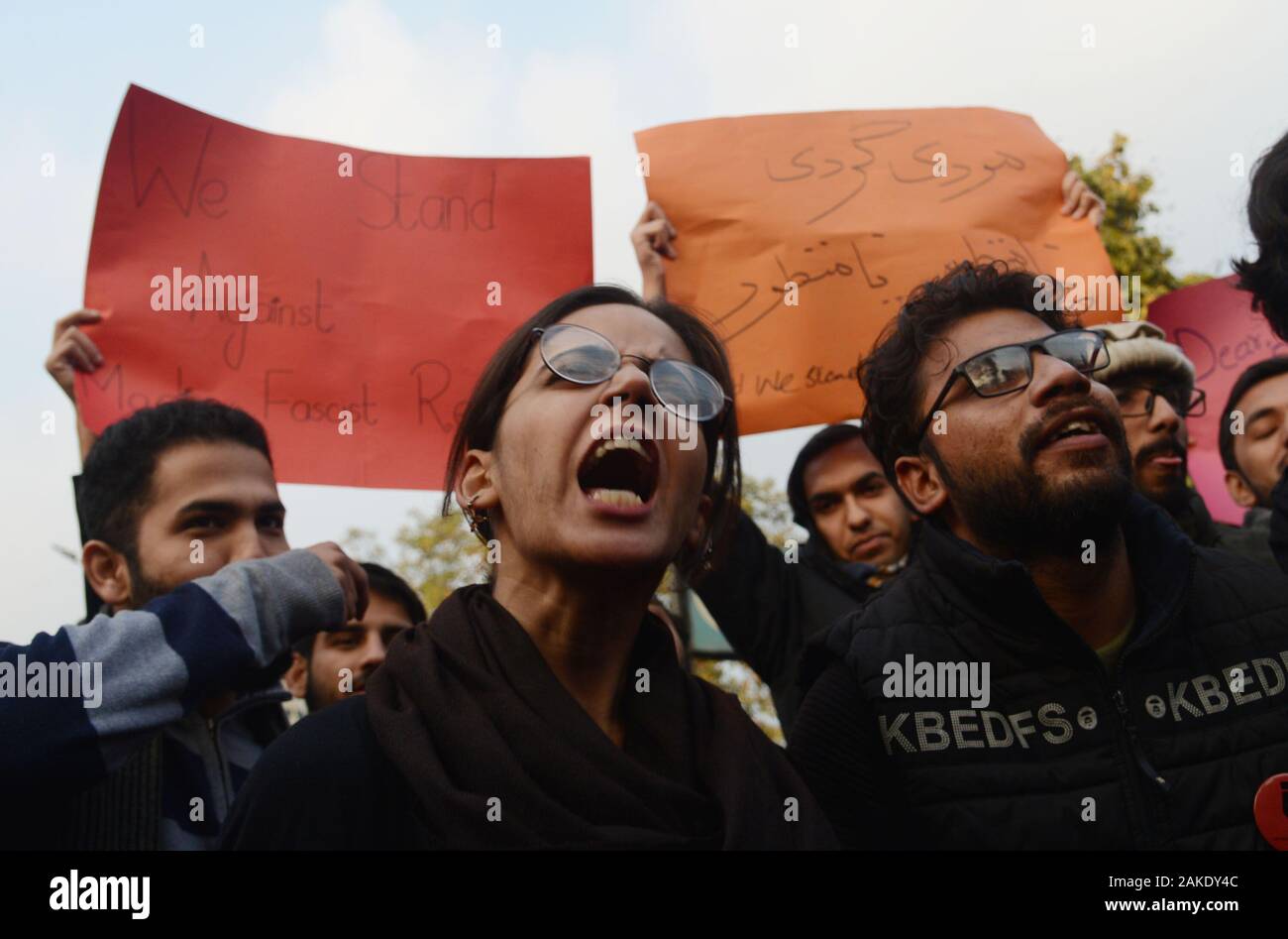Lahore, Pakistan. 08th Jan, 2020. Pakistani students from different ...