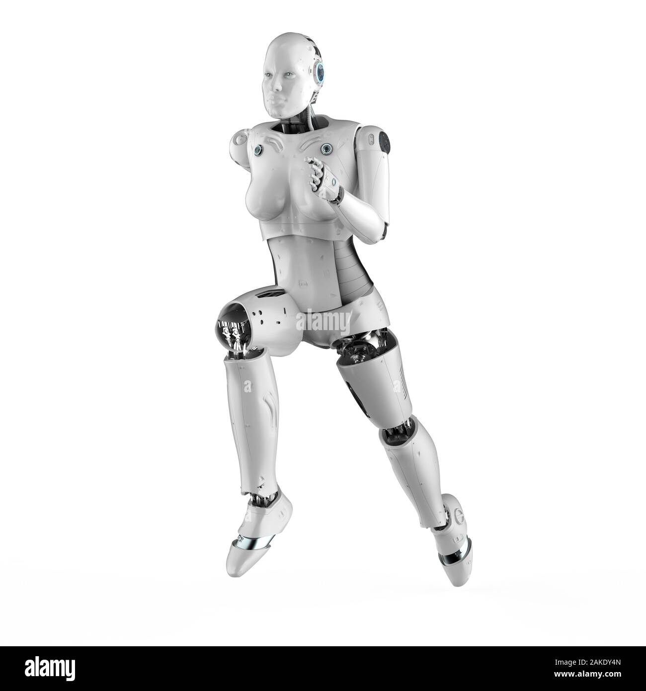 3d rendering female cyborg or robot run or jump isolated on white Stock ...