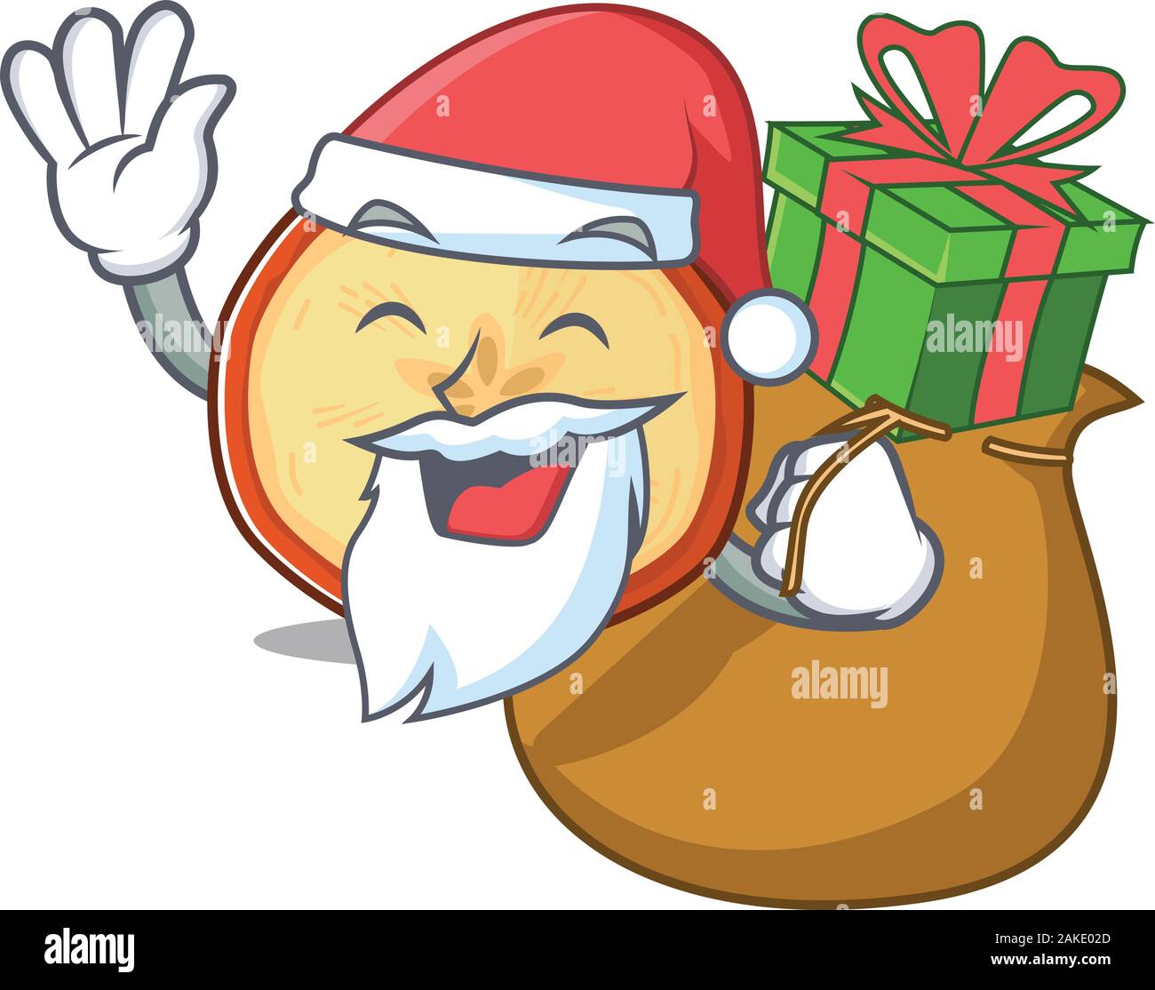 Santa apple chips Cartoon character design having box of gift Stock ...