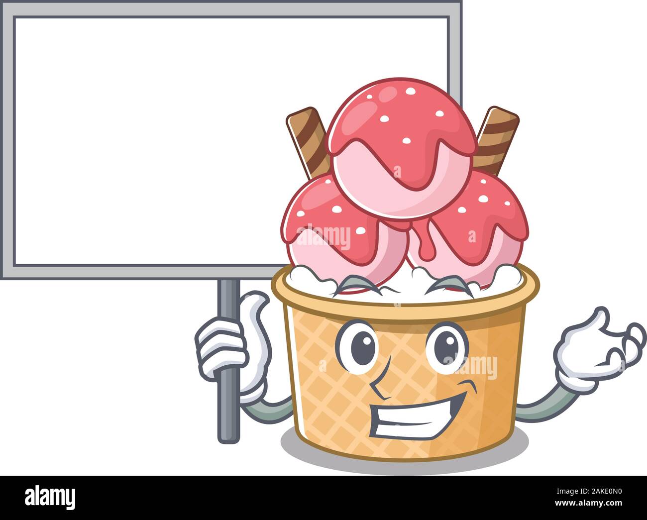 A cute picture of ice cream sundae cute cartoon character bring a board ...