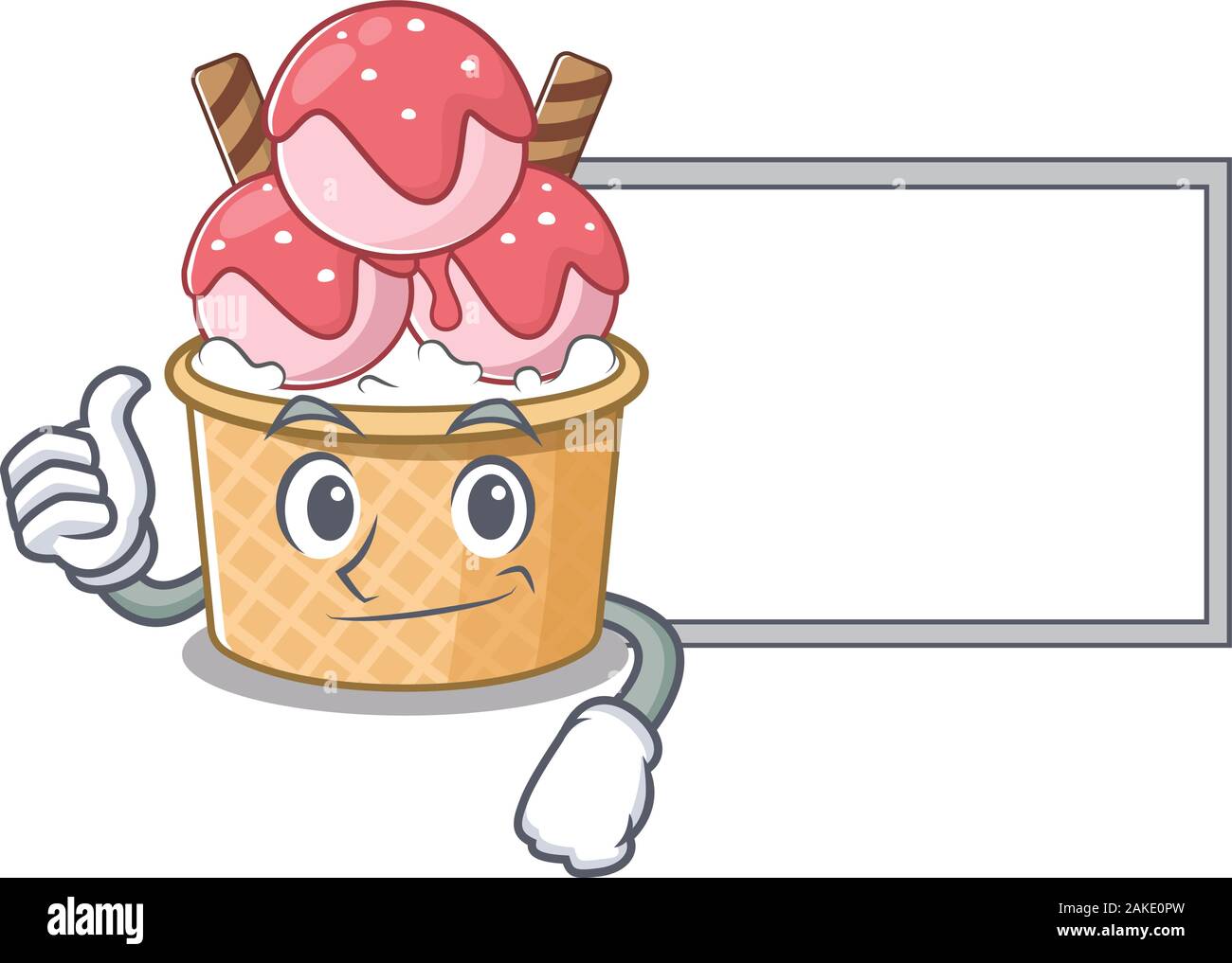 Thumbs up of ice cream sundae cartoon design with board Stock Vector ...