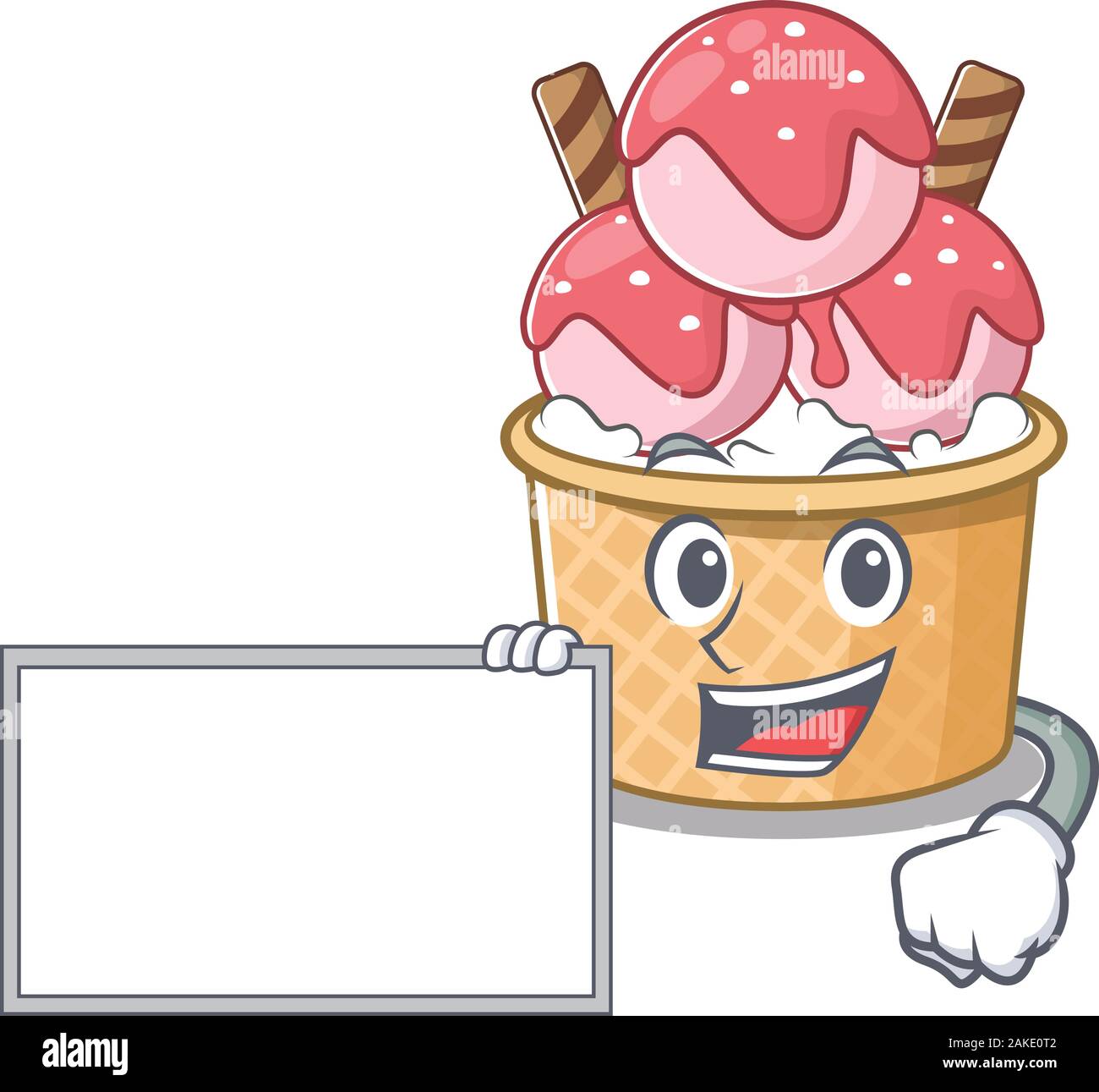 Funny ice cream sundae cartoon character design style with board Stock ...
