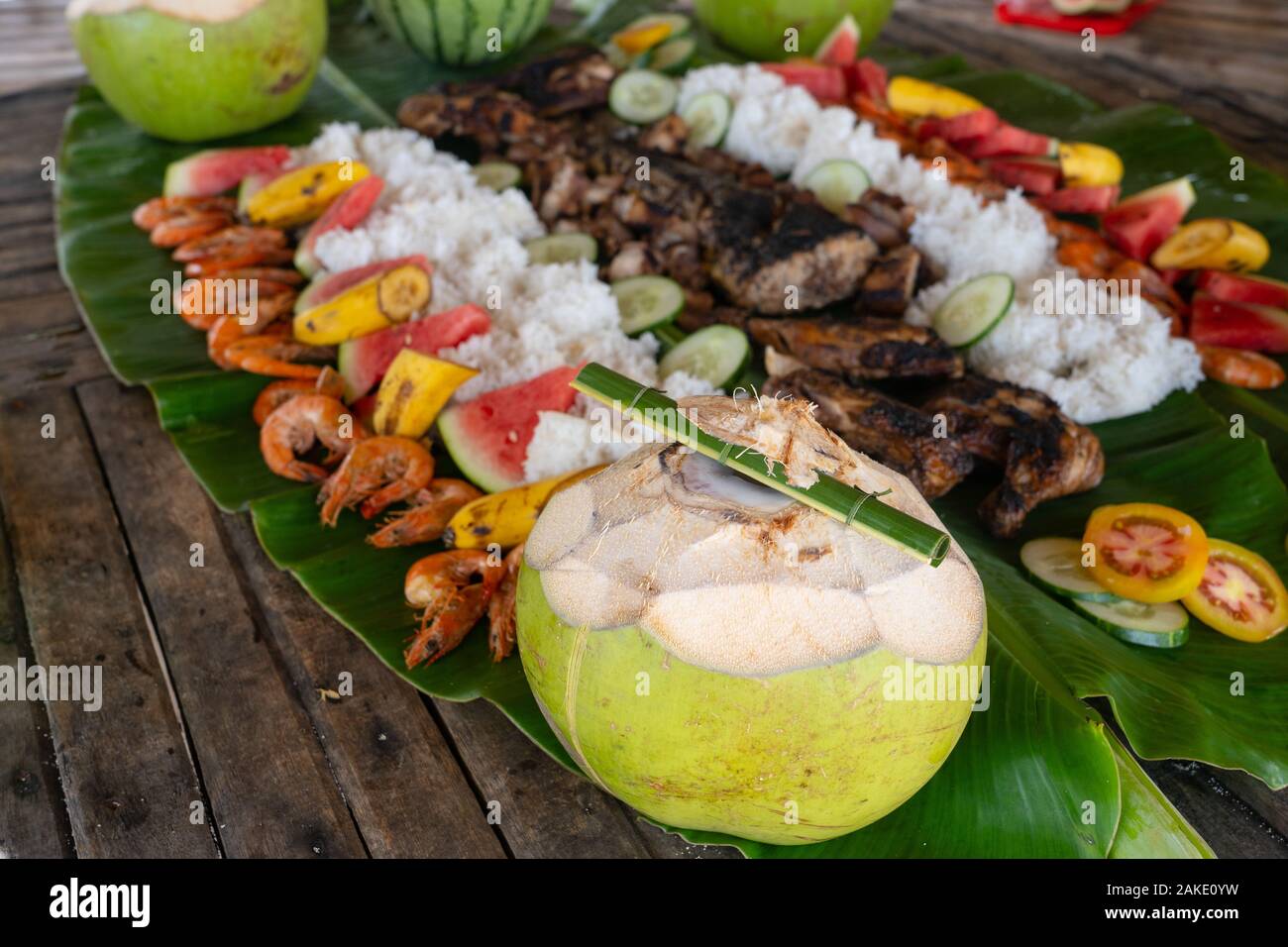 A display of food presented for tourists whilst island Hopping in ...