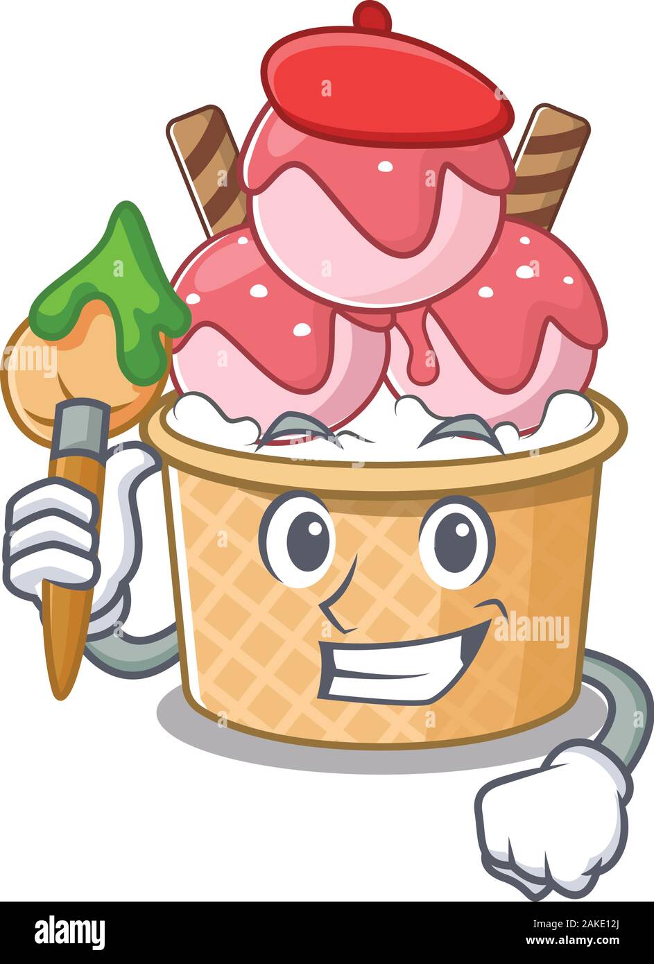 Cartoon character of ice cream sundae Artist with a brush Stock Vector ...