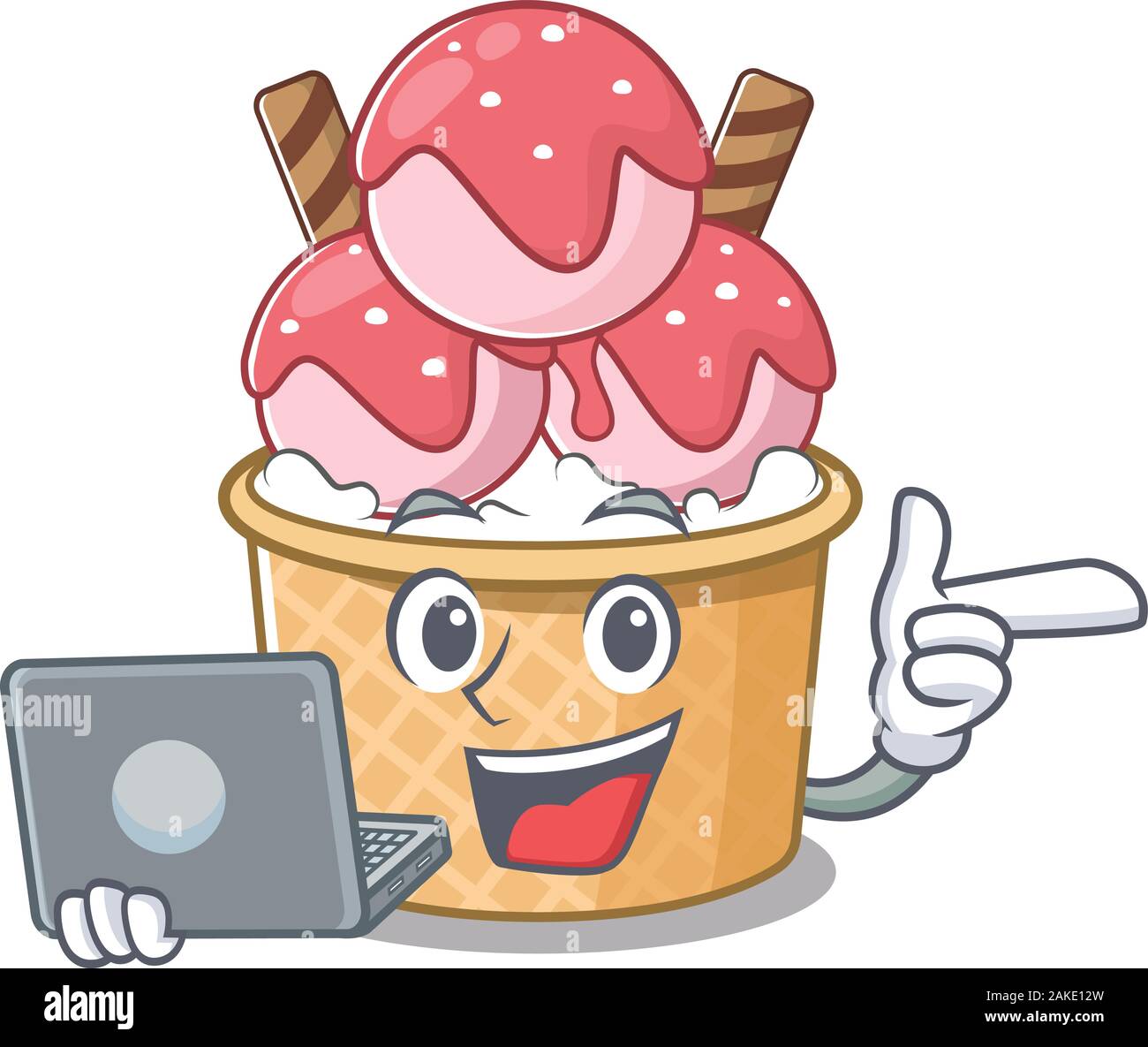 Smart character of ice cream sundae working with laptop Stock Vector ...