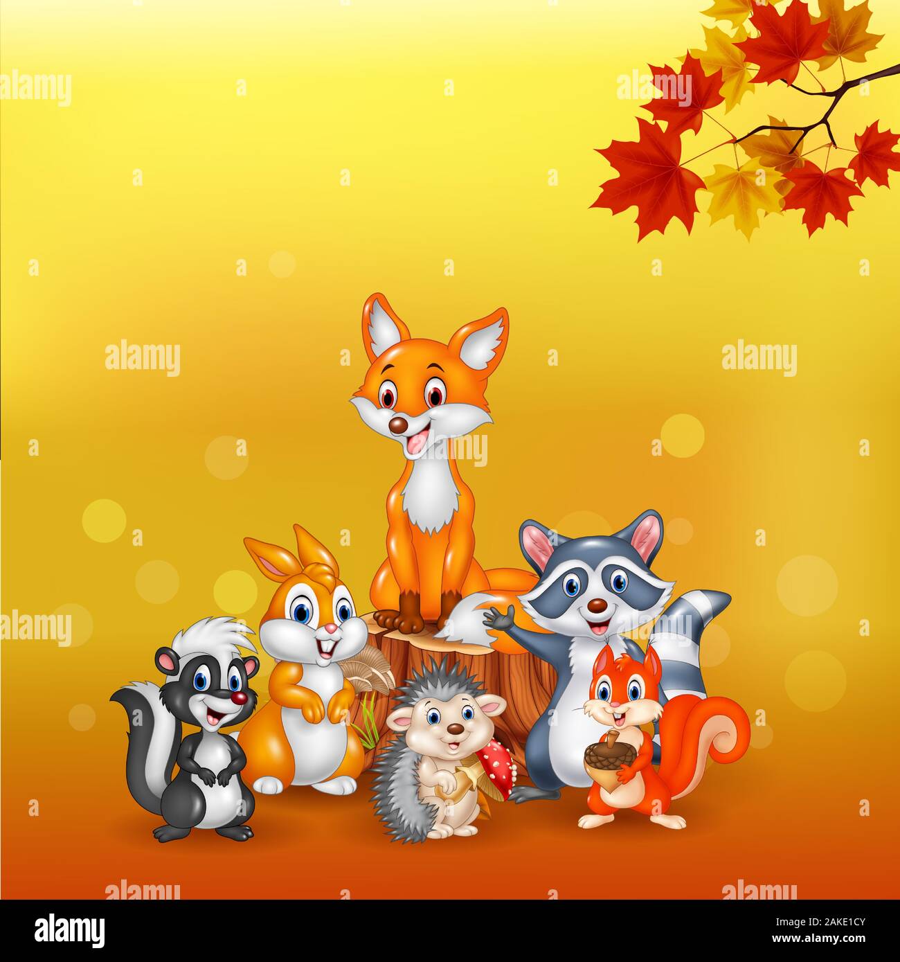 Cartoon wild animals with autumn background Stock Vector Image & Art ...