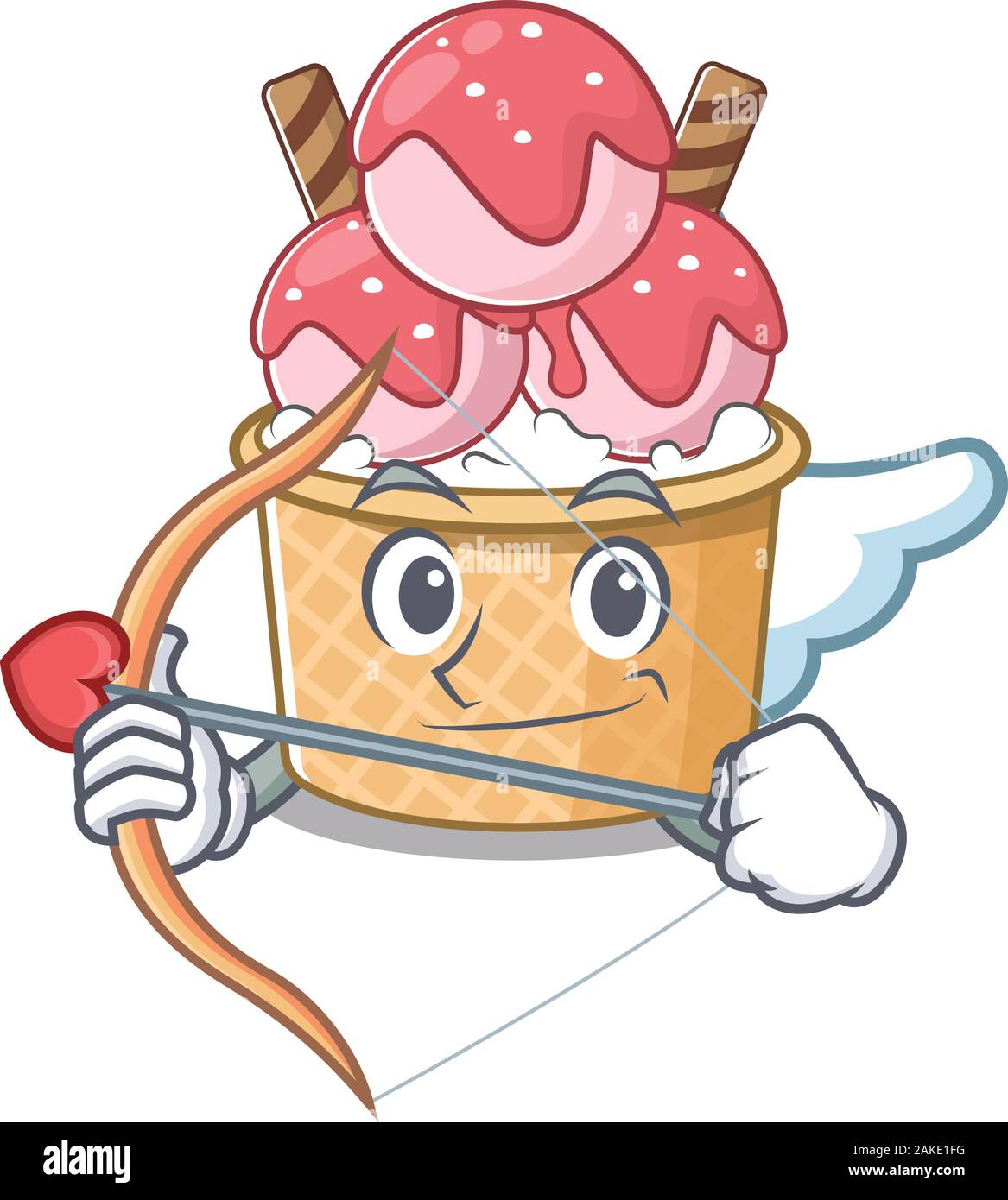 Romantic ice cream sundae Cupid cartoon character with arrow and wings ...