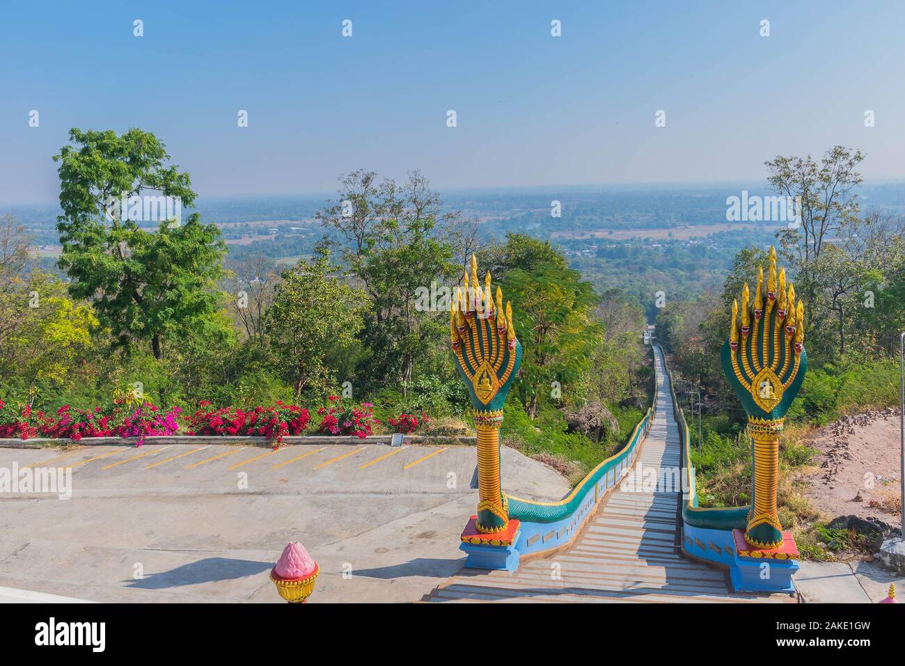 Naga symbol the long steps walkway, stairway to the temple.The public ...