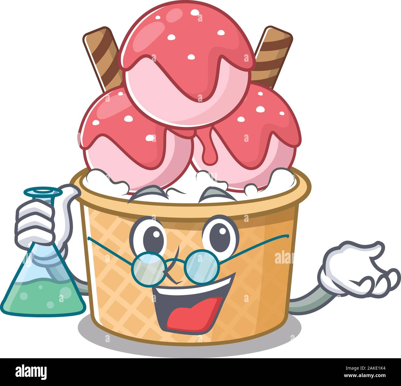 Smart Professor ice cream sundae cartoon character with glass tube ...