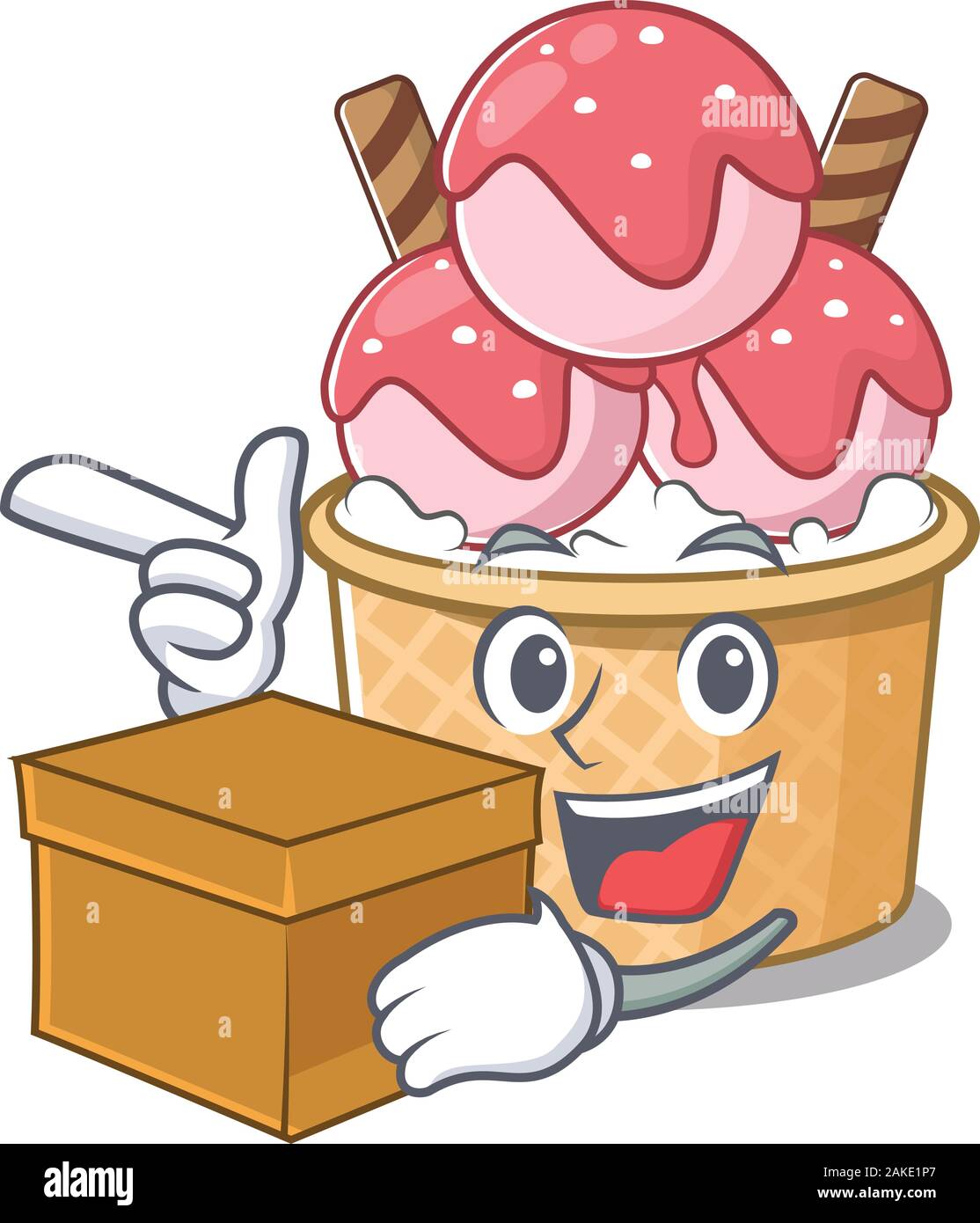 Cute ice cream sundae cartoon character having a box Stock Vector Image ...