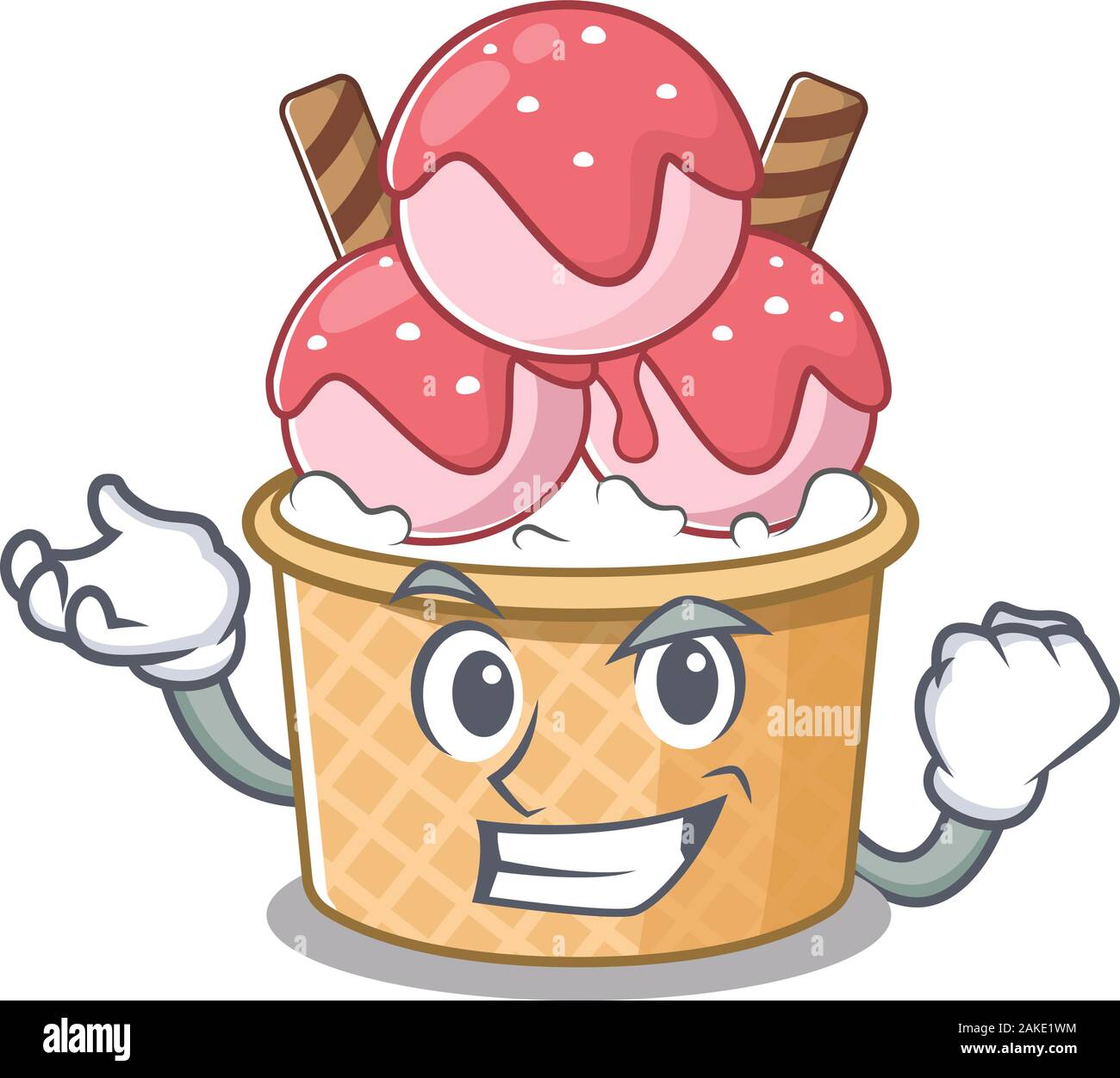 Happy confident Successful ice cream sundae cartoon character style ...