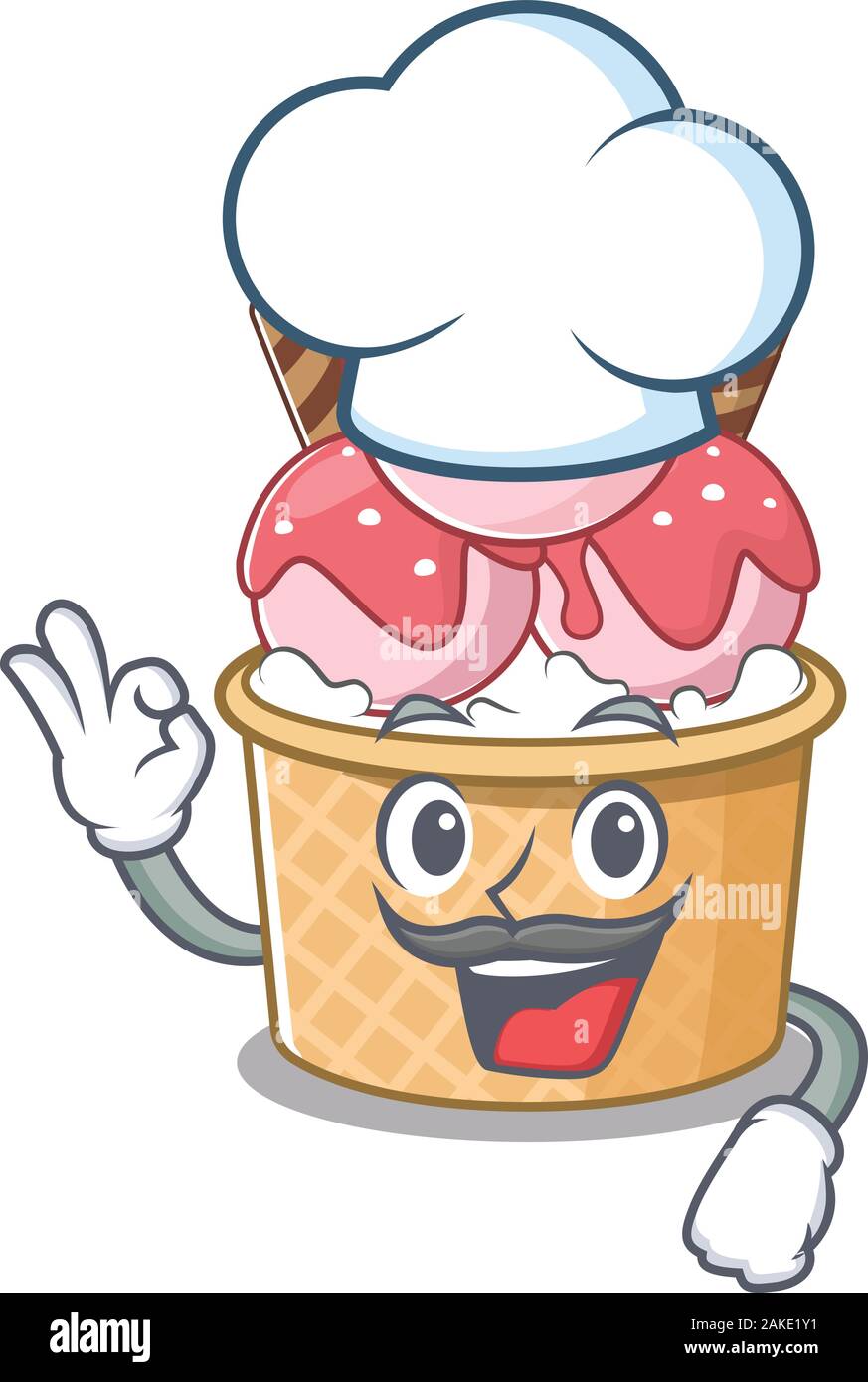 Ice cream sundae cartoon character wearing costume of chef and white ...