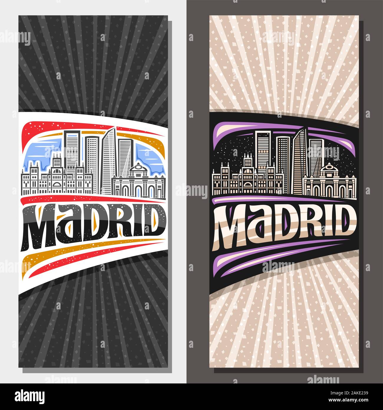 Vector layouts for Madrid, decorative leaflet with draw illustration of ...