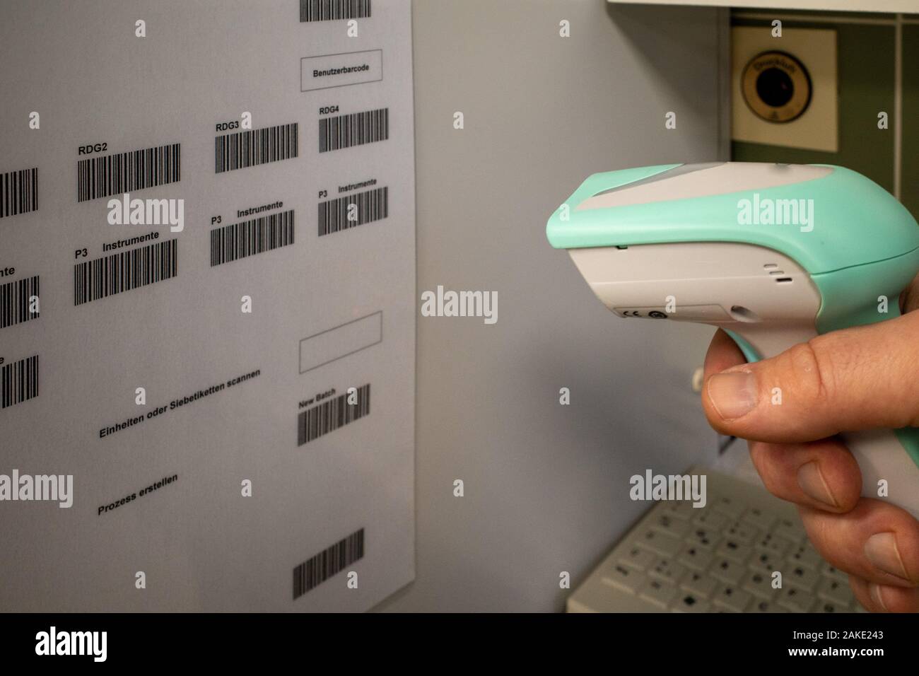 in a sterilization department a barcode is read with a scanner Stock ...