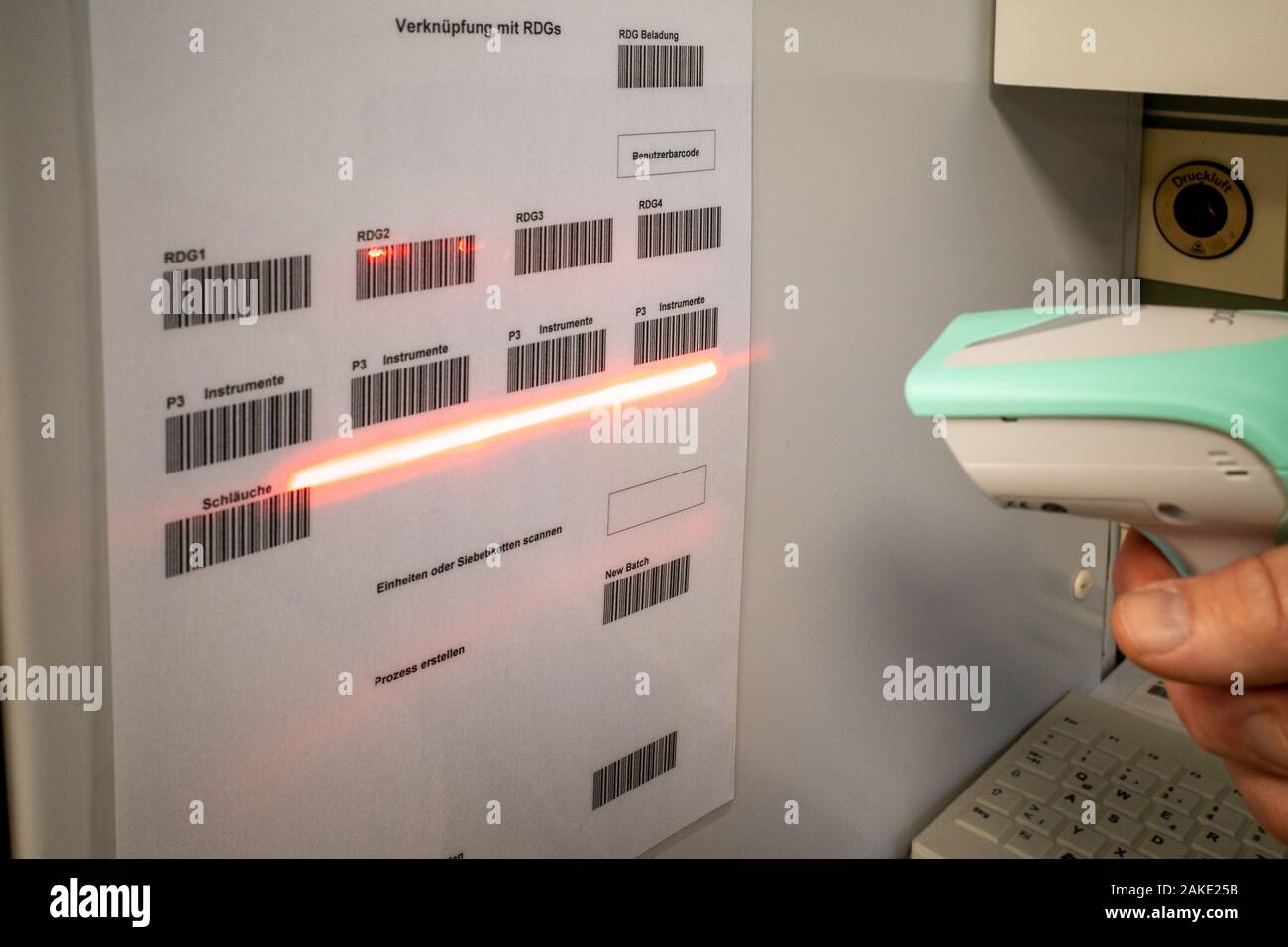 in a sterilization department a barcode is read with a scanner Stock ...