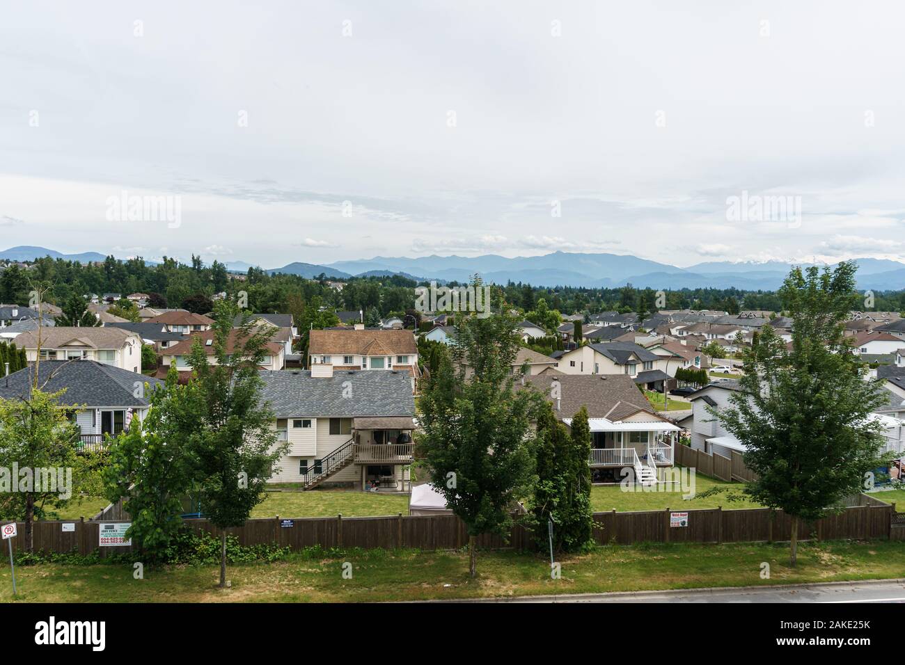 ABBOTSFORD, CANADA - JUNE 9, 2019: residential area with mountains on ...