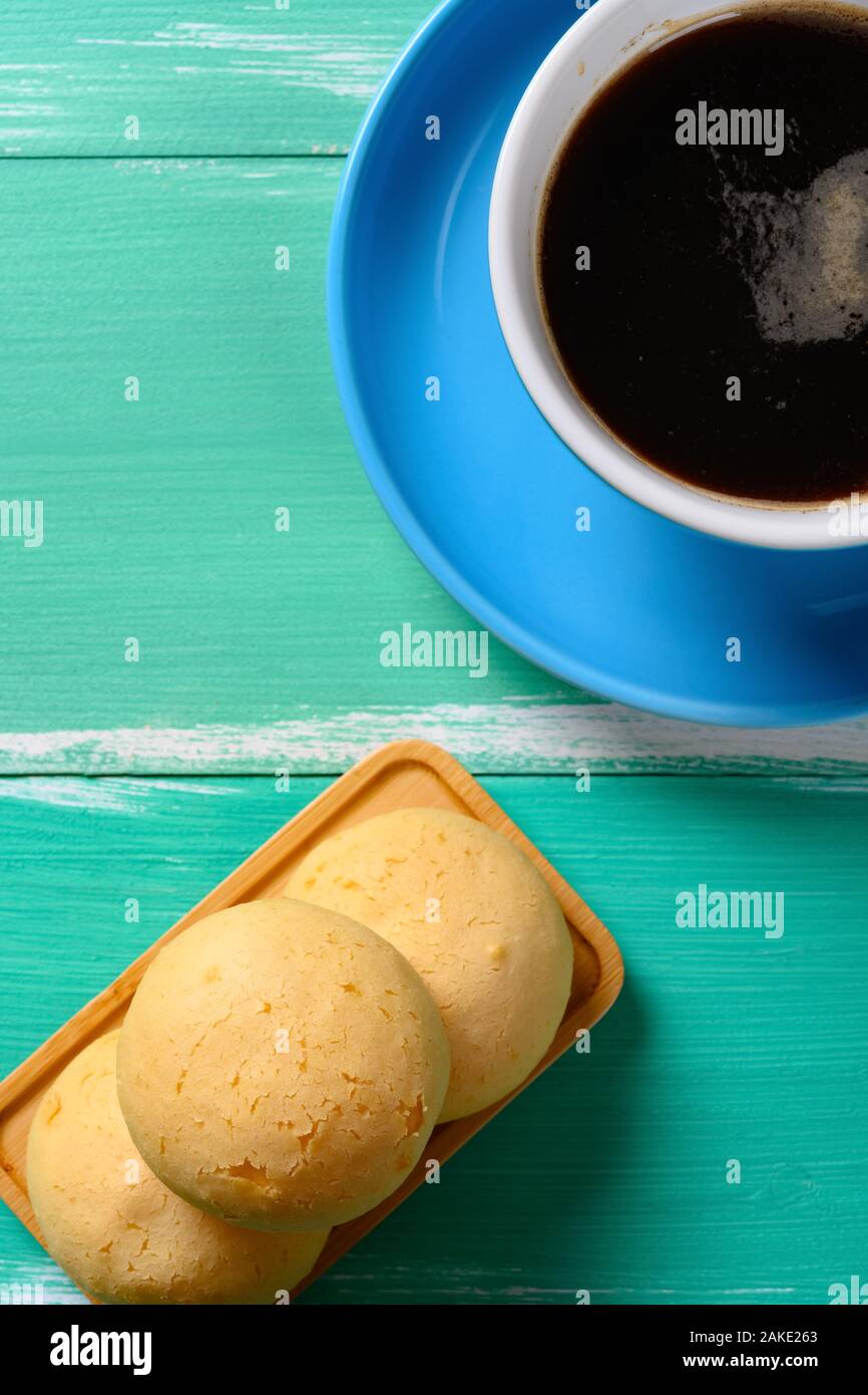 top view sweet puffs and cup of coffee Stock Photo - Alamy