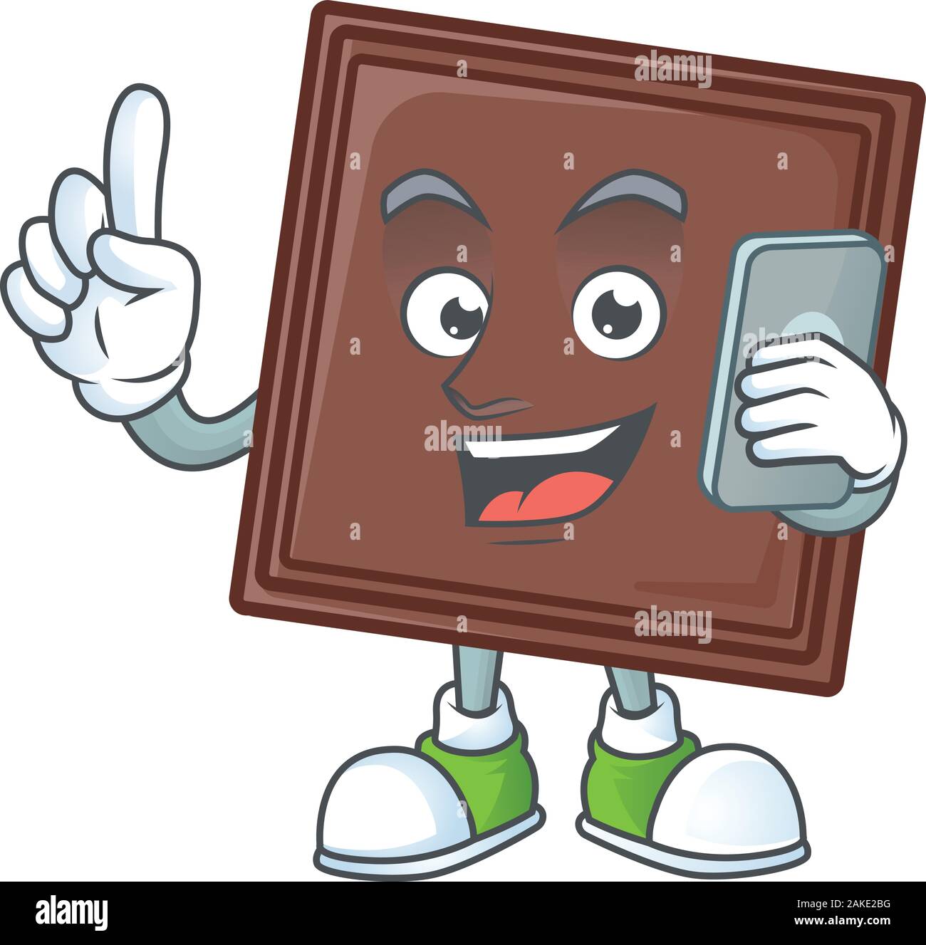 Cute design of one bite chocolate bar speaking on the phone Stock ...
