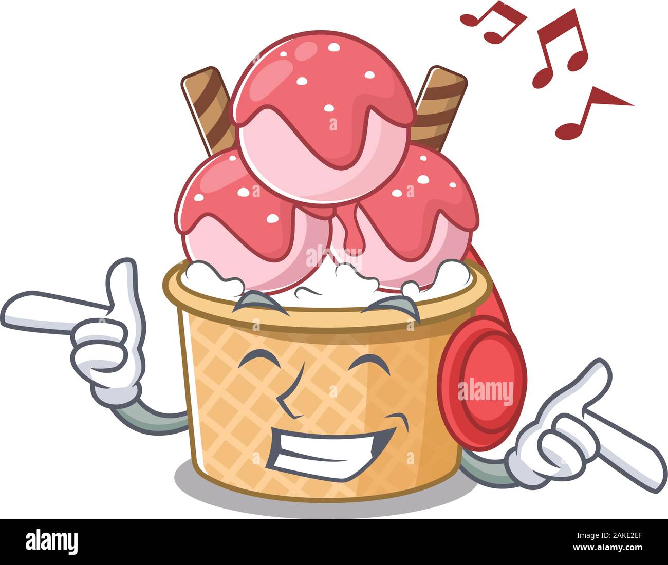 Listening music ice cream sundae mascot cartoon character design Stock ...