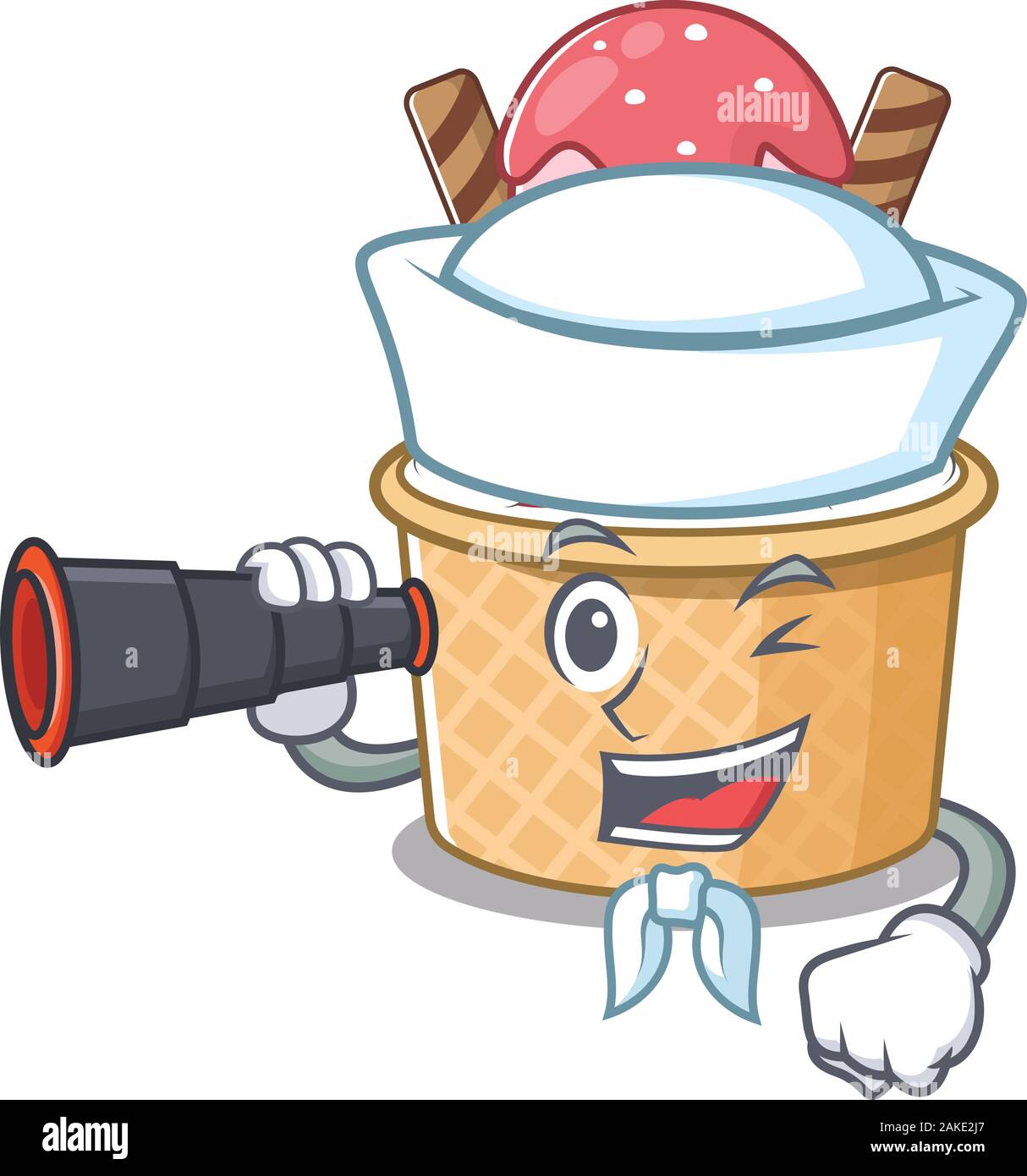 Ice cream sundae cartoon happy Sailor style with binocular Stock Vector ...