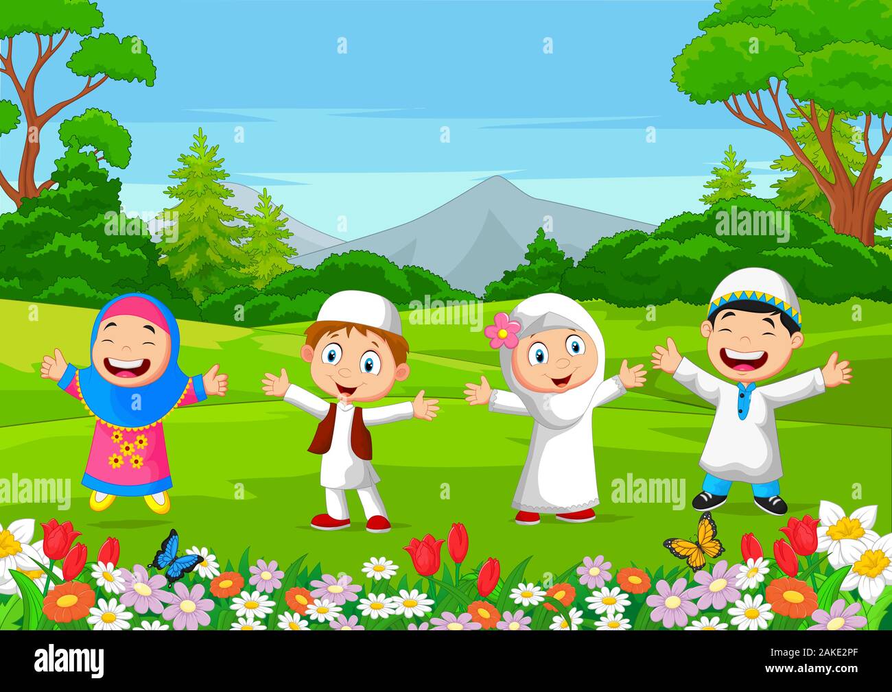 Happy Muslim Kids playing in the park Stock Vector Image & Art - Alamy