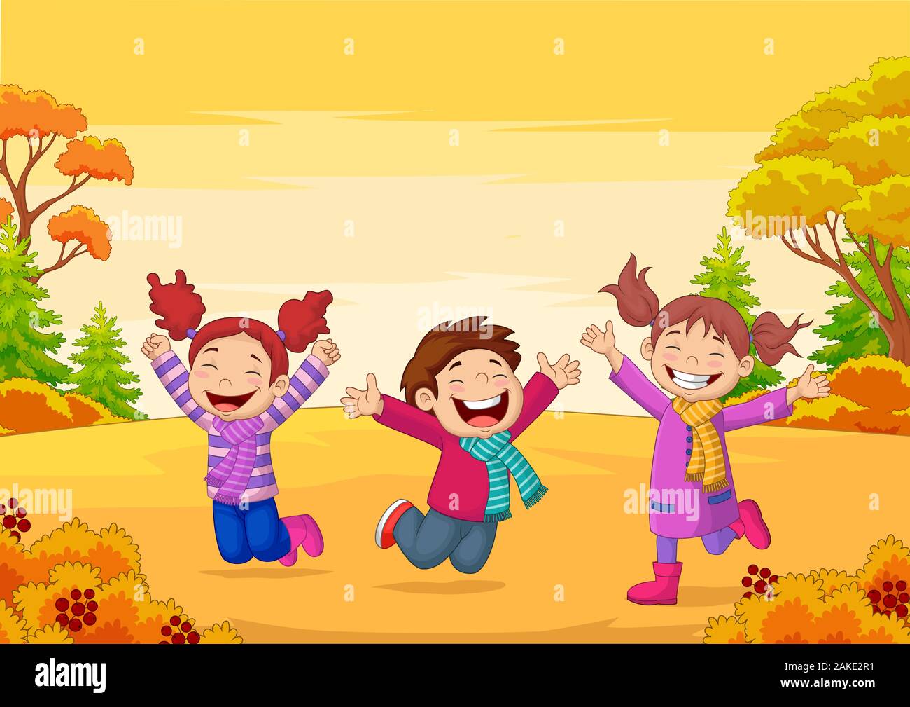Happy children jumping on autumn background Stock Vector Image & Art ...