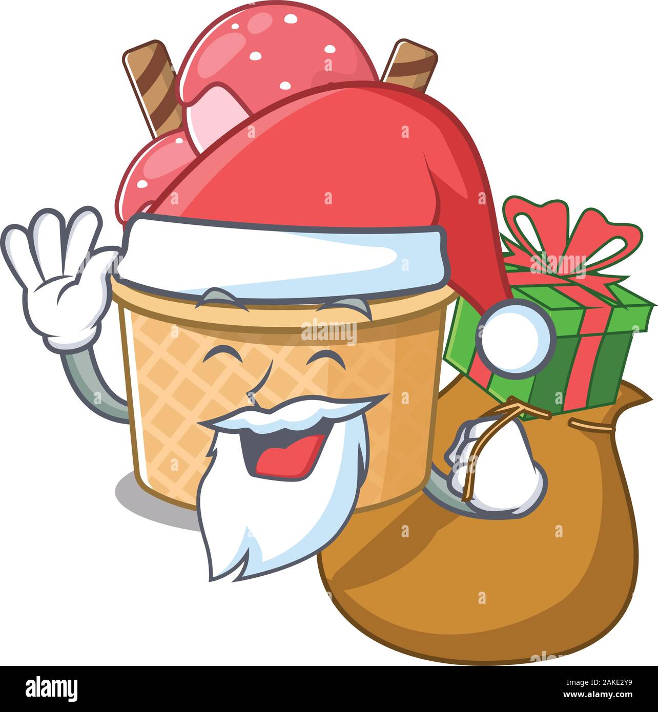 Santa ice cream sundae Cartoon character design having box of gift ...