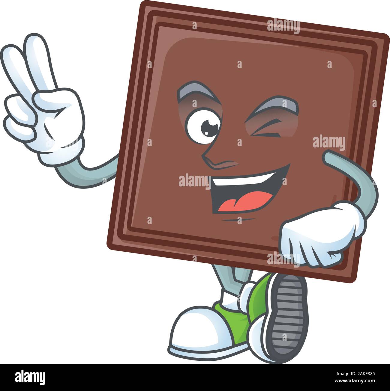 cartoon mascot design of one bite chocolate bar with two fingers Stock ...
