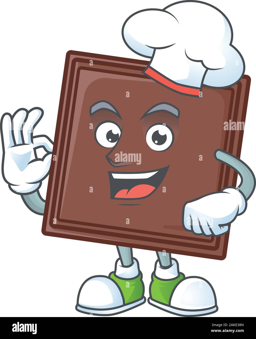 One bite chocolate bar cartoon character wearing costume of chef and ...