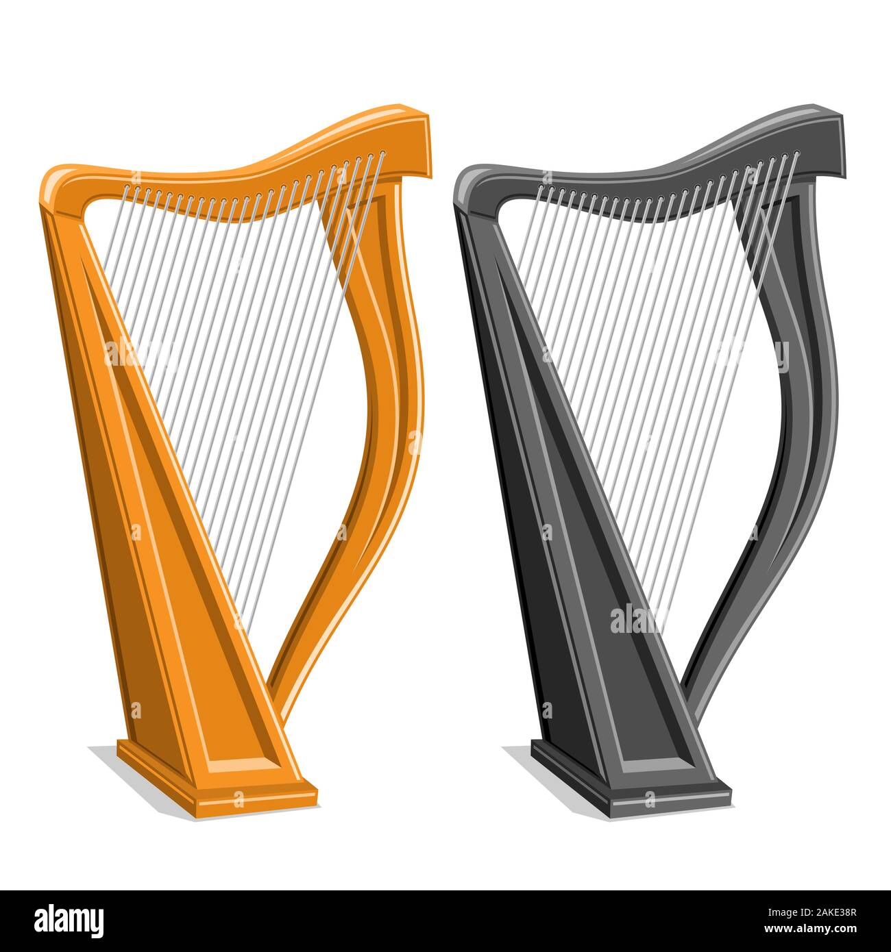 Vector set of Harps, 2 cut out illustrations of classical different ...