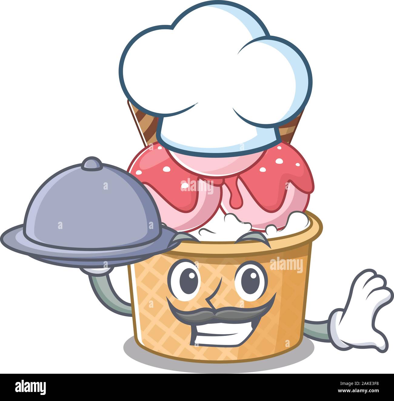 cartoon design of ice cream sundae as a Chef having food on tray Stock ...