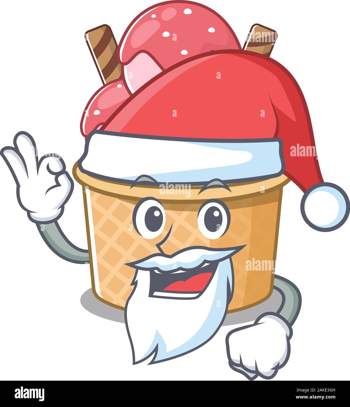 A picture of Santa ice cream sundae mascot picture style with ok finger ...