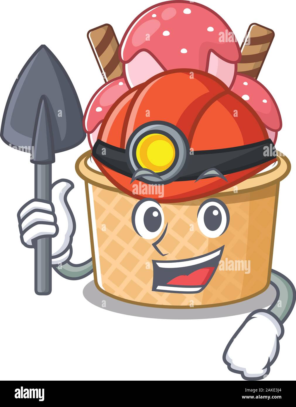 Cool clever Miner ice cream sundae cartoon character design Stock ...