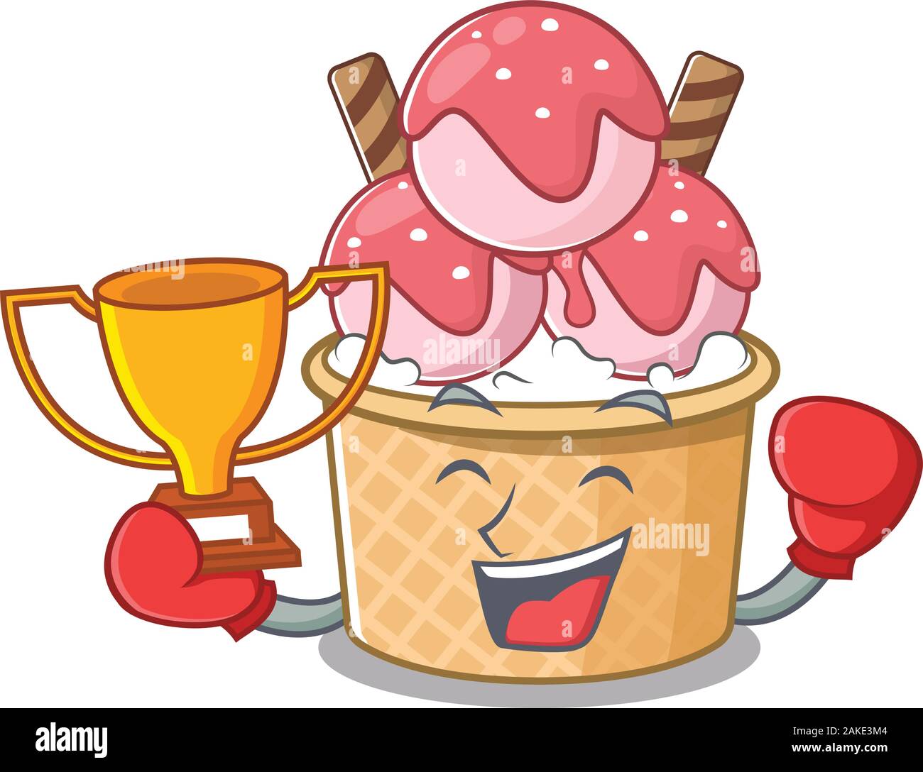 fantastic Boxing winner of ice cream sundae in mascot cartoon style ...