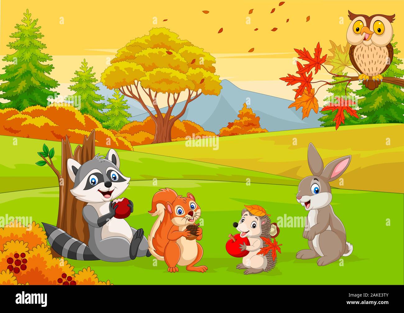 Cartoon wild animals in the autumn forest Stock Vector Image & Art - Alamy