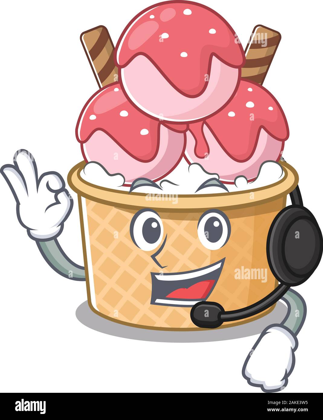 Smiley ice cream sundae cartoon character design wearing headphone ...