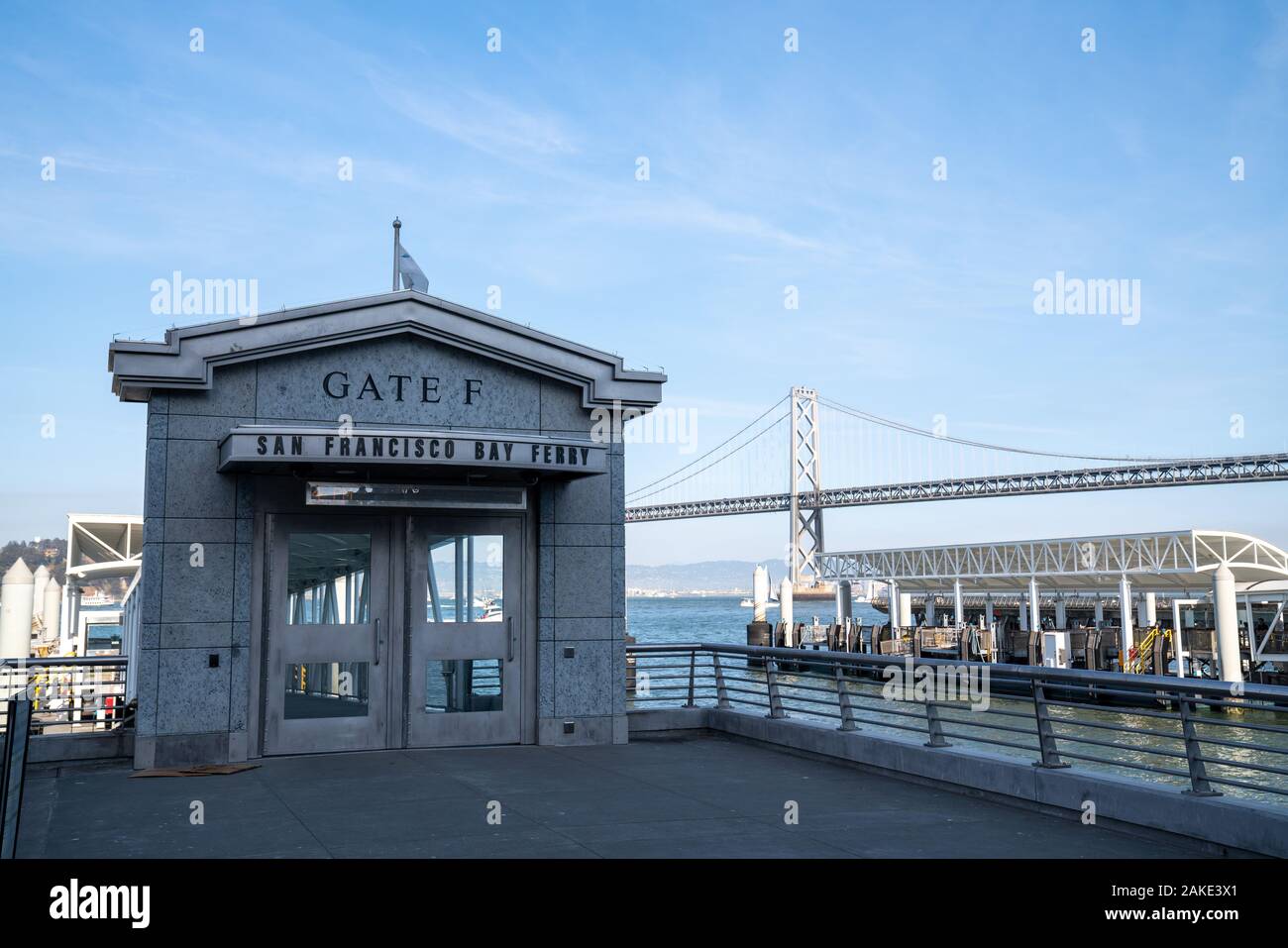 San Francisco Bay Ferry Gate F stop location with Bay Bridge in ...