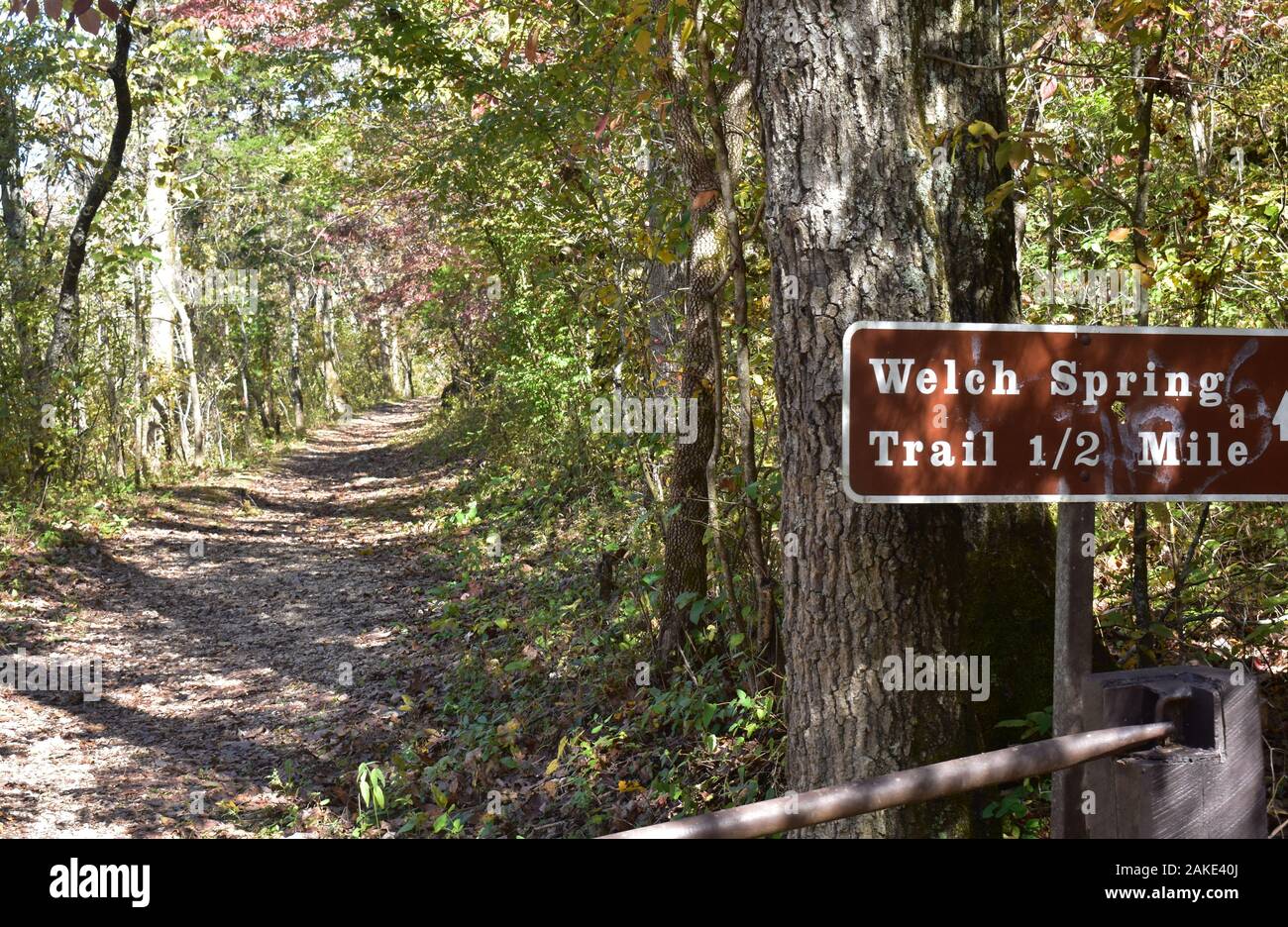 Sign at the beginning of the Welch Spring Trail, which leads to Welch ...