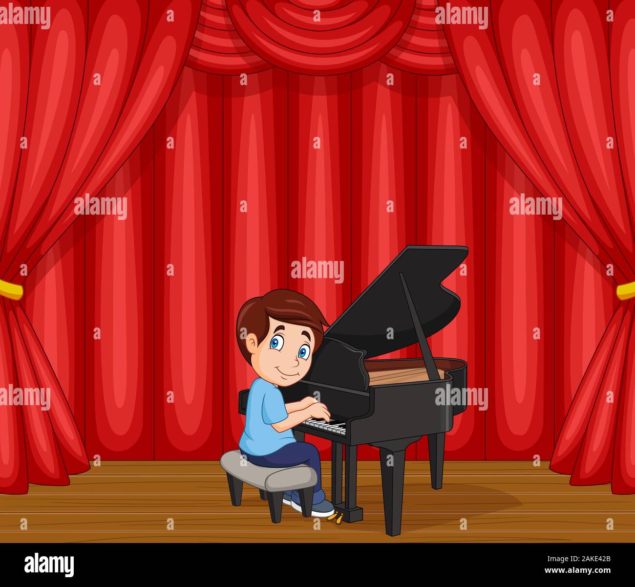Cartoon boy performing piano on the stage Stock Vector Image & Art - Alamy