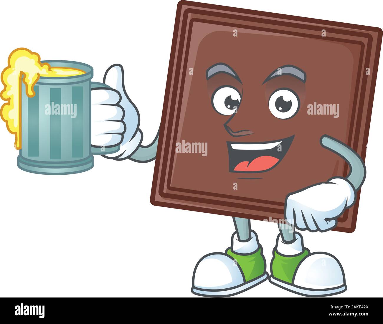 Happy one bite chocolate bar mascot design with a big glass Stock ...
