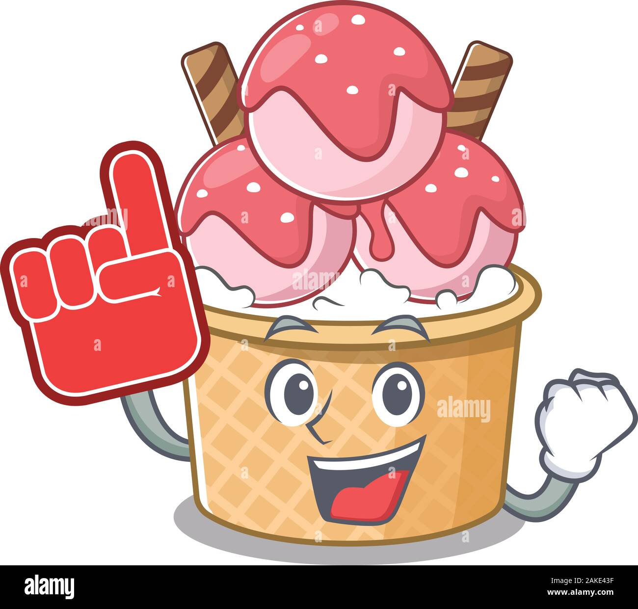 Ice cream sundae mascot cartoon style holding a Foam finger Stock ...
