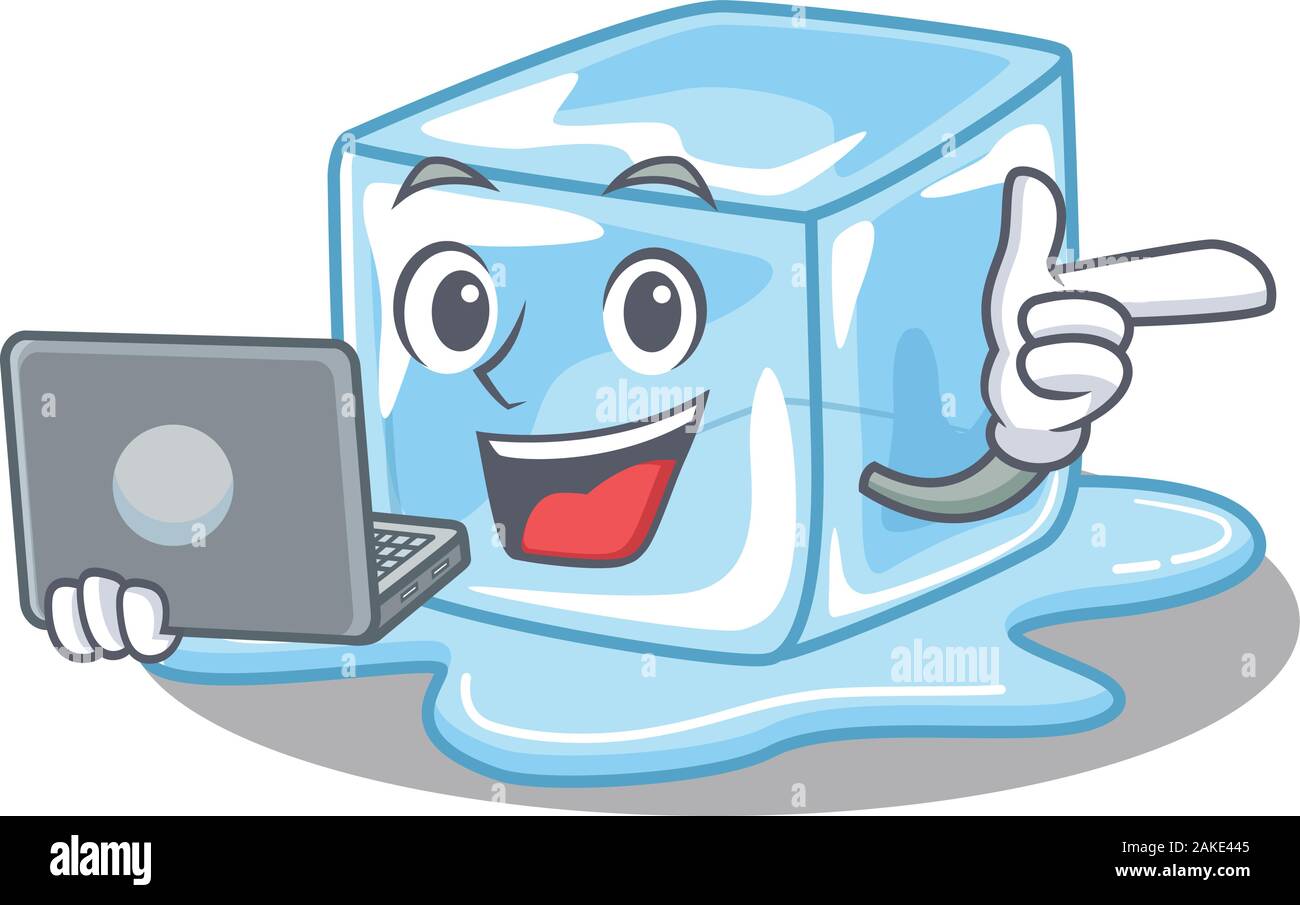 Smart character of ice cube working with laptop Stock Vector Image ...